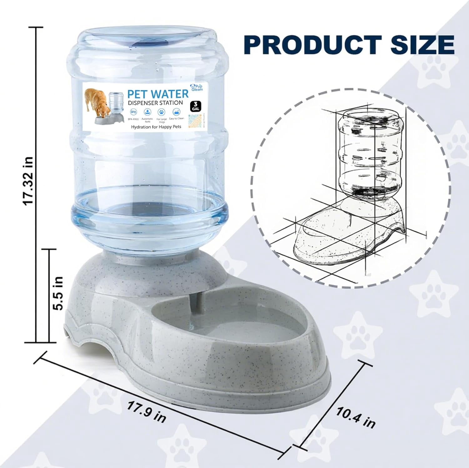 Water Dispenser Station for Large Dogs and Cats, 3 Gallon Large ...
