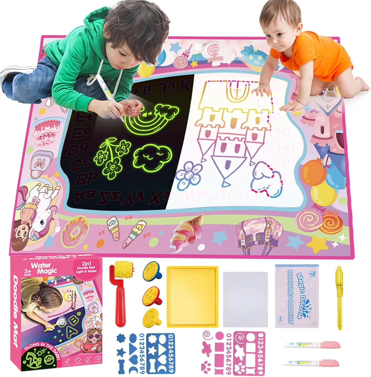 Water Doodle Mat-40 * 28 Inch Large Glow-in-The-Dark Magic Doodle Mat ...