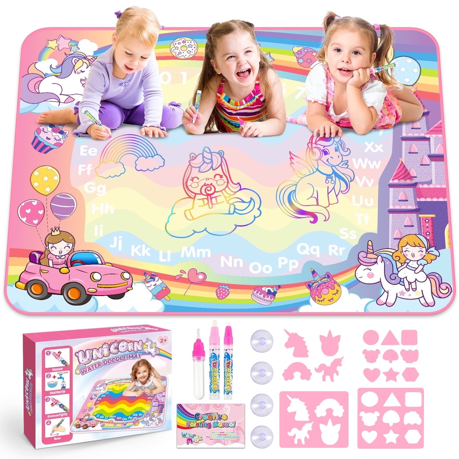 Water Drawing Doodle Mat, Magic Reusable Mat for Toddlers 2-7, Learning ...