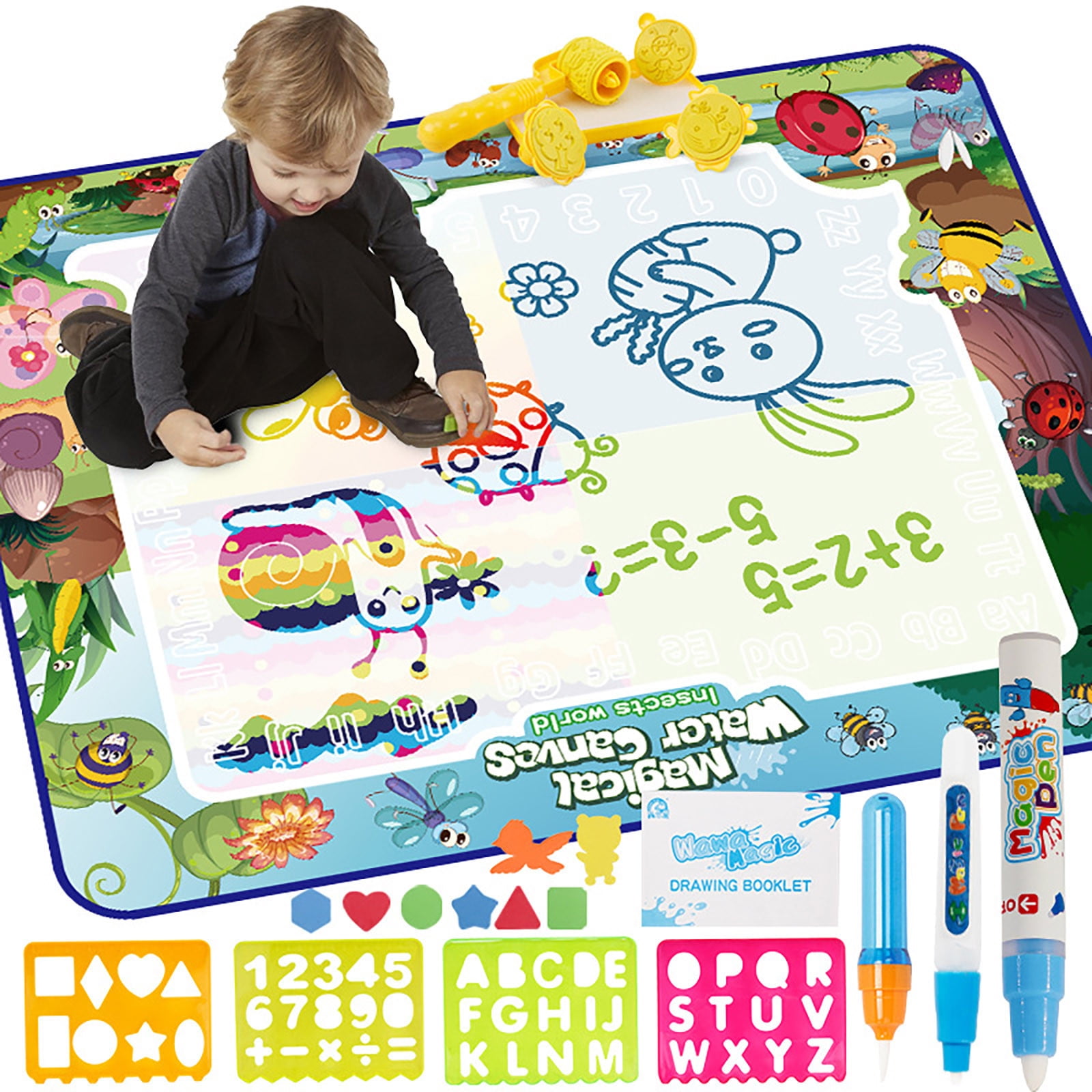 Water Drawing Mat Reusable Aqua Doodle Canvas | Large 100x75cm Foldable ...