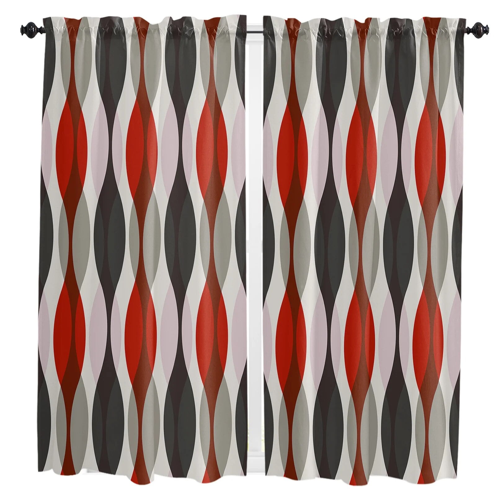 Water Drop Shape Geometric Texture Ripple Red Rod Pocket Short Curtain ...