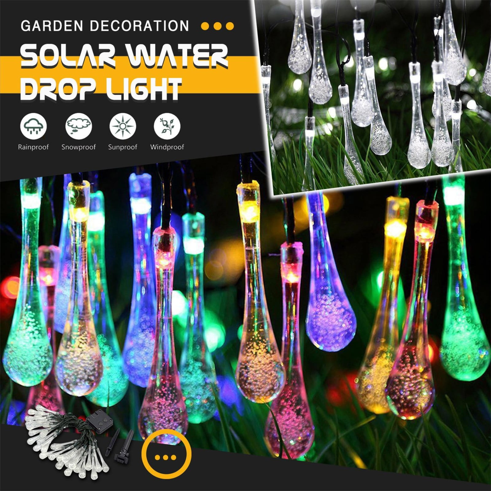 Water Drop String Lights 20 Feet 30 Led Tear Drop Party Decor ...