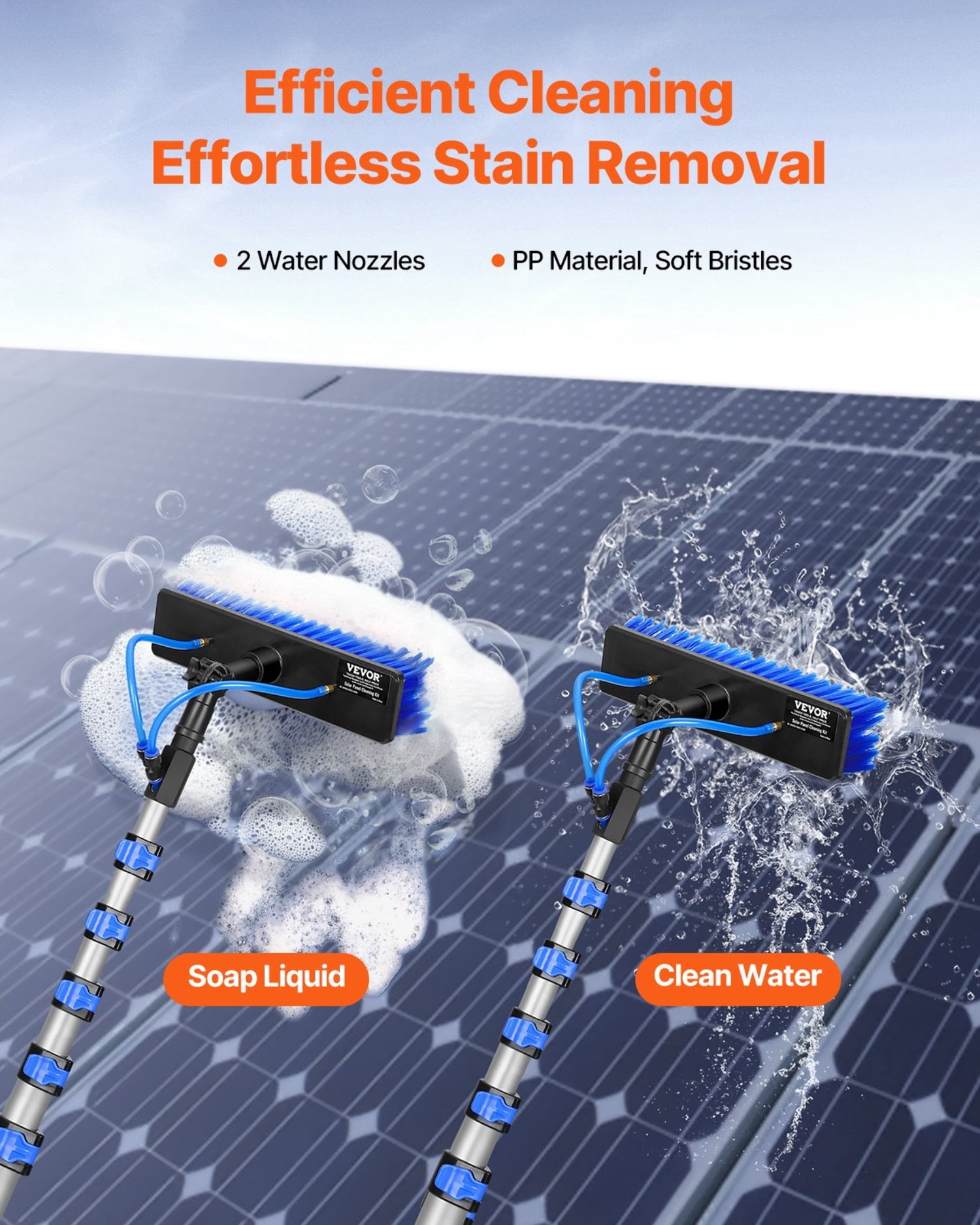 Water Fed Pole Kit 36FT Solar Panel Cleaning Pole 180° Rotatable Brush ...