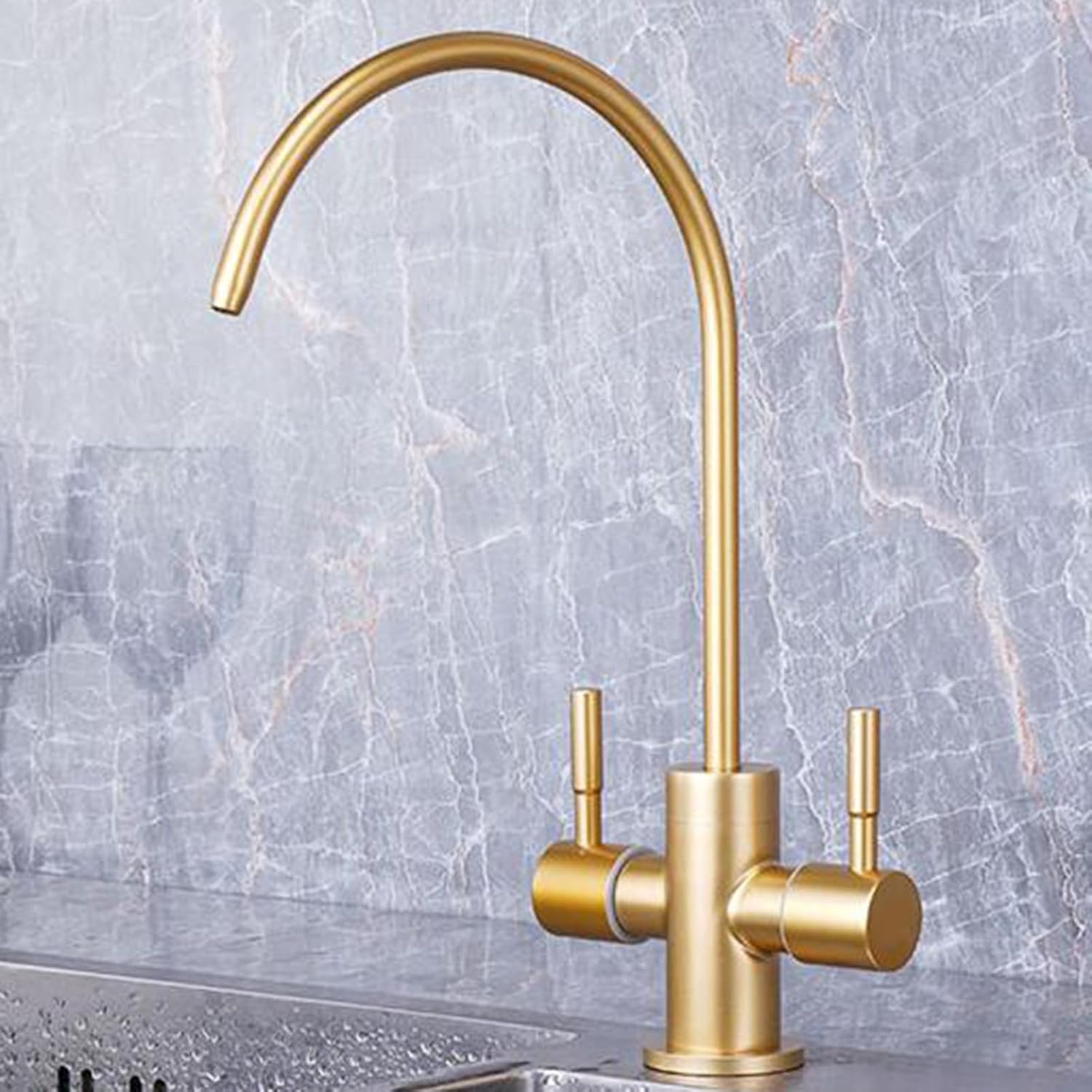 Water Filter Faucet Brushed Gold Water Purifier Faucet Double Outlet ...