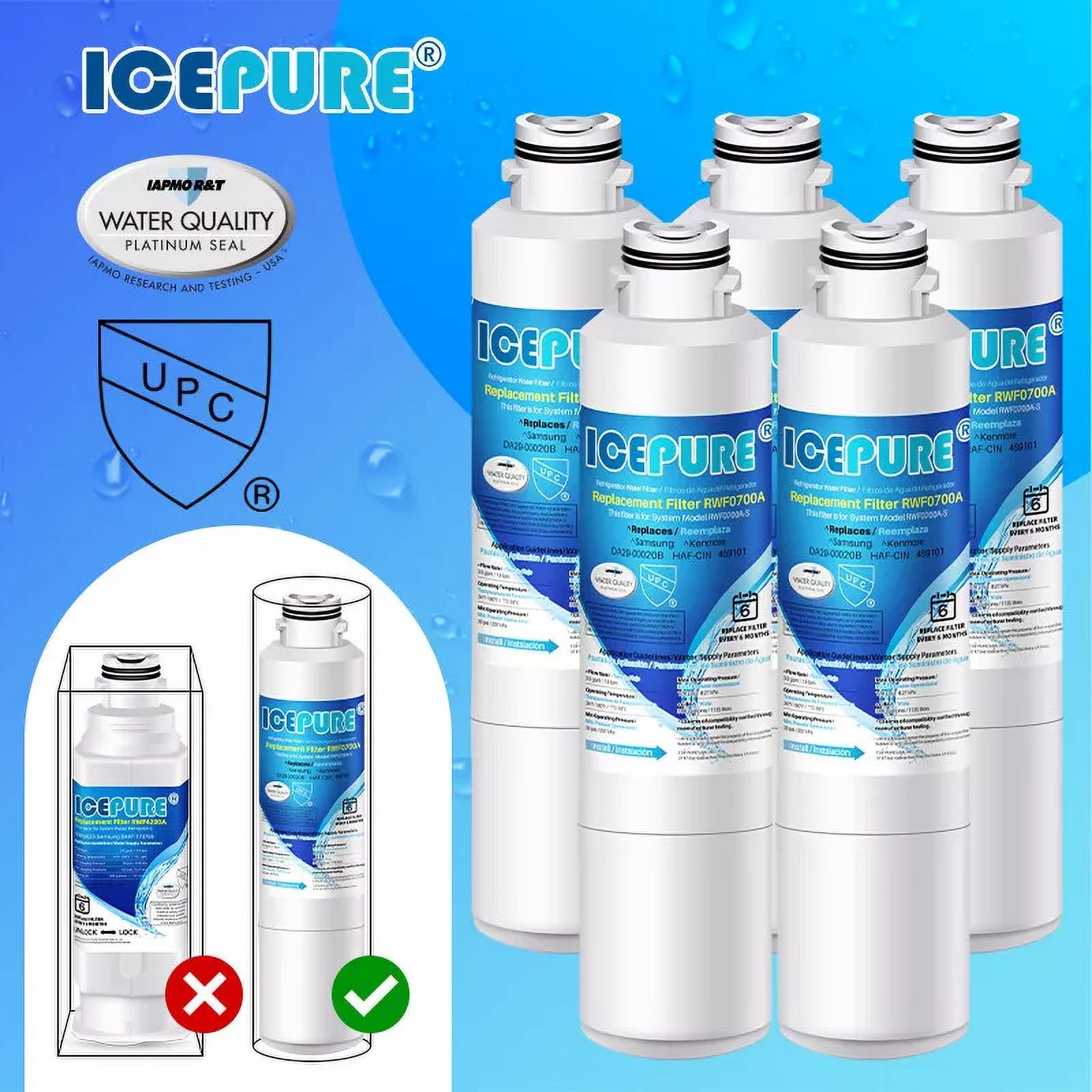 Water Filter Fit For RWF1011 Refresh R-9101 WF294 LP-300P WF-101 5 Pack ...