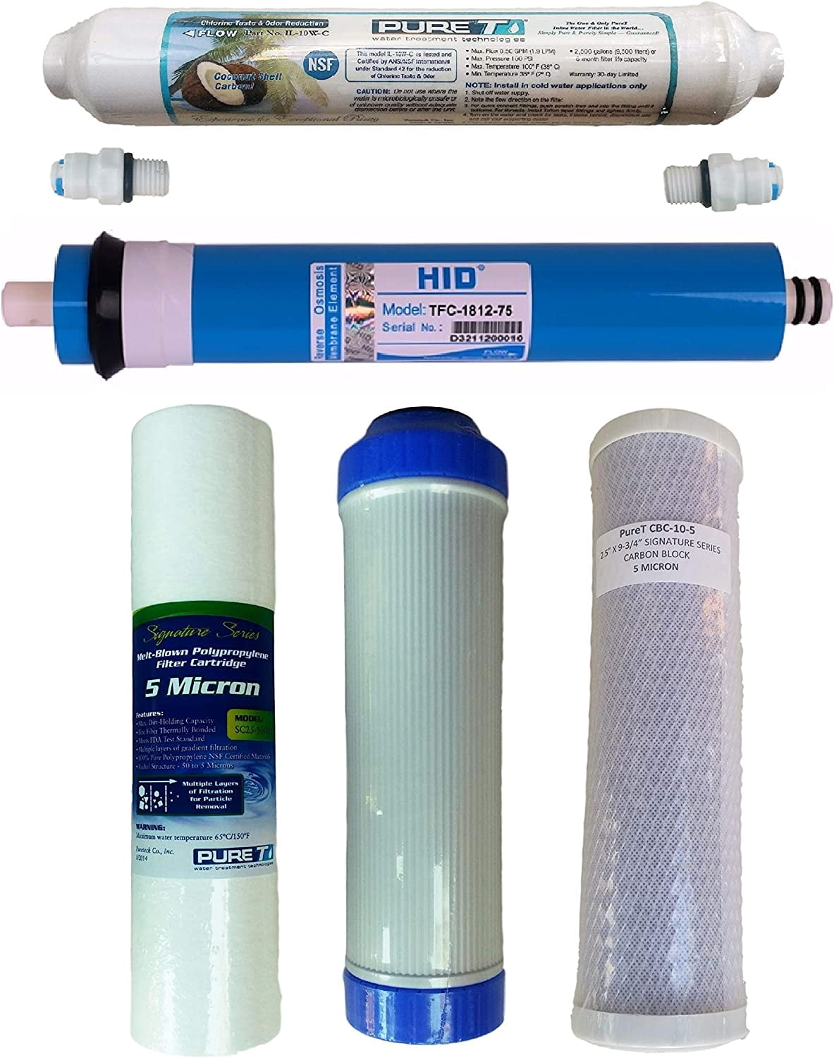Water Filter Set with 75 GPD RO Membrane, Fits Most Common Undersink RO ...