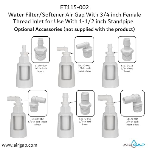 Water Filter/Softener Air Gap With 3/4-inch Female Threaded Inlet for Use With 1-1/2-inch or 2 ...