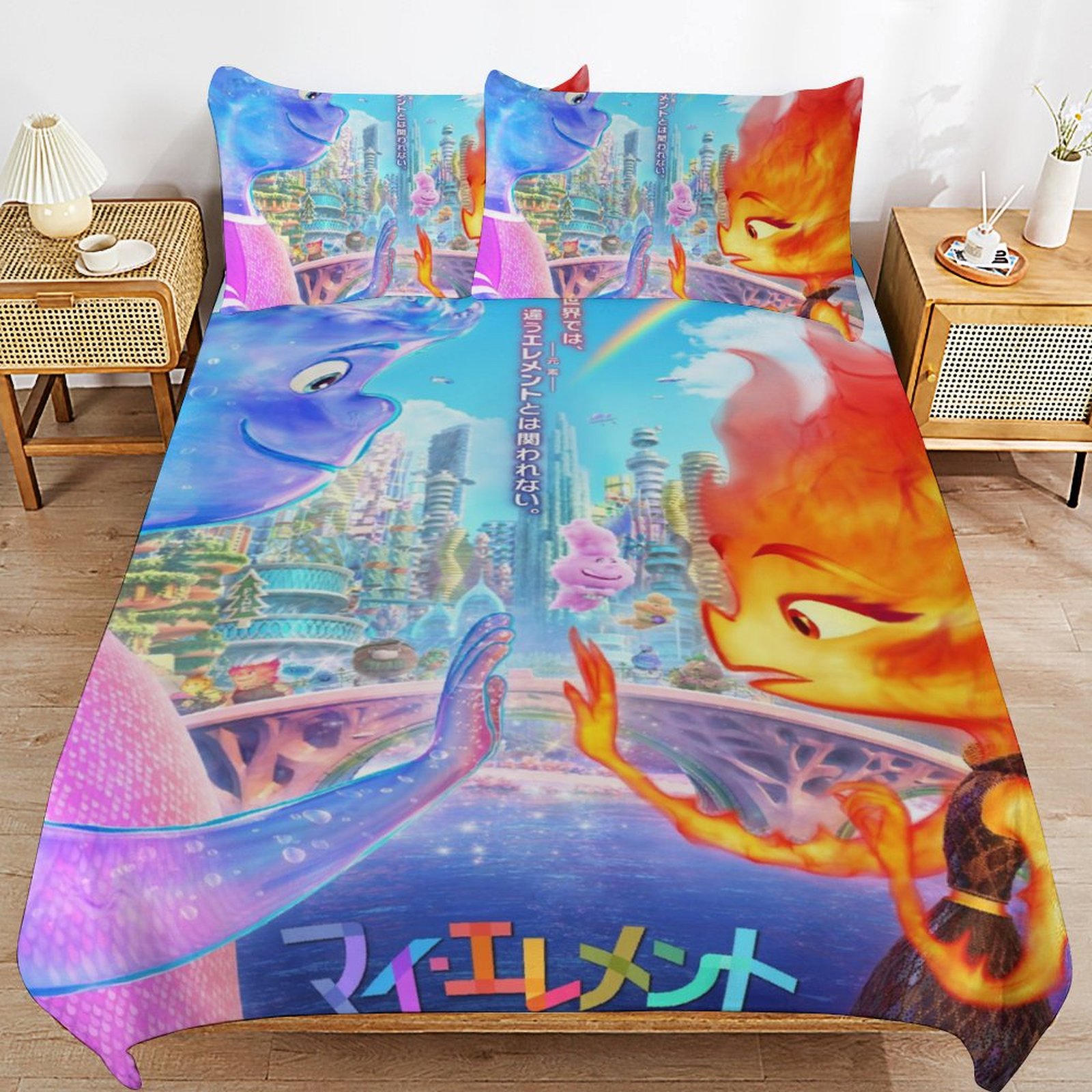 Water Fire Elementa 3 Piece Anime Comforter Bedding 1 Set Super Soft ...