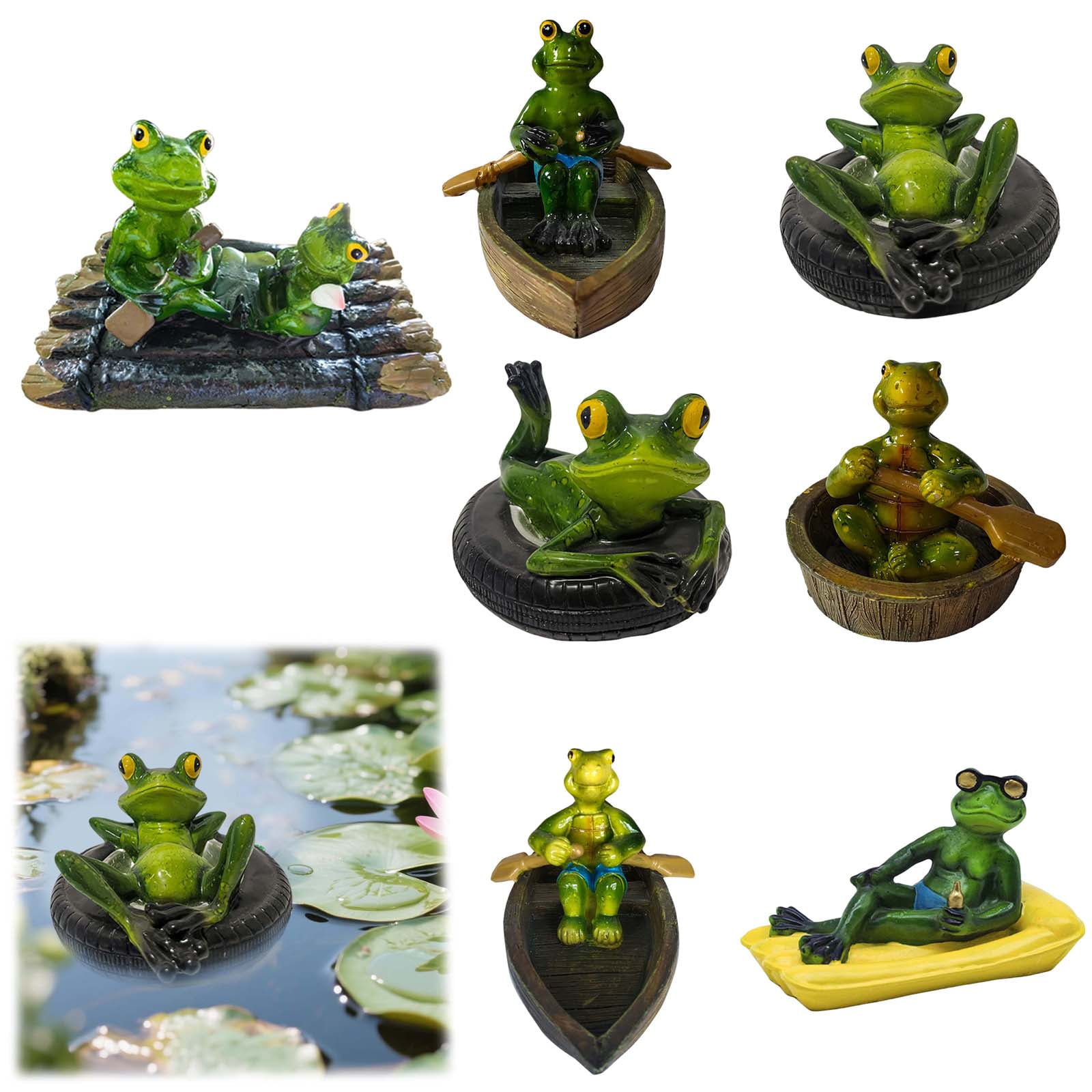 Water Floating Frog Ornament,Pack of 7 Resin Frog Figurine,Pond ...