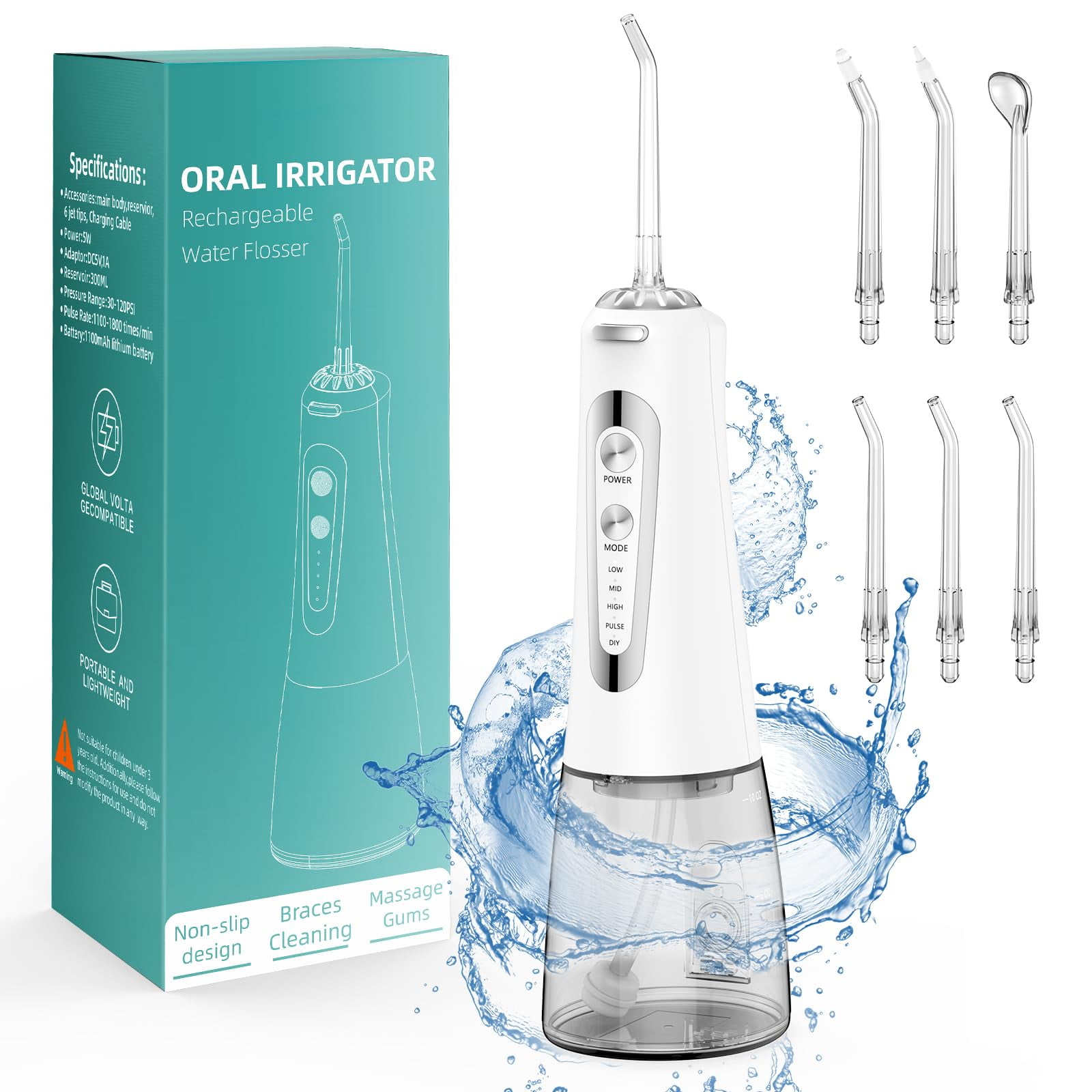 Water Flosser,300ML Water Pulse KEF16 flossers-5 Modes&6 Replaceable ...