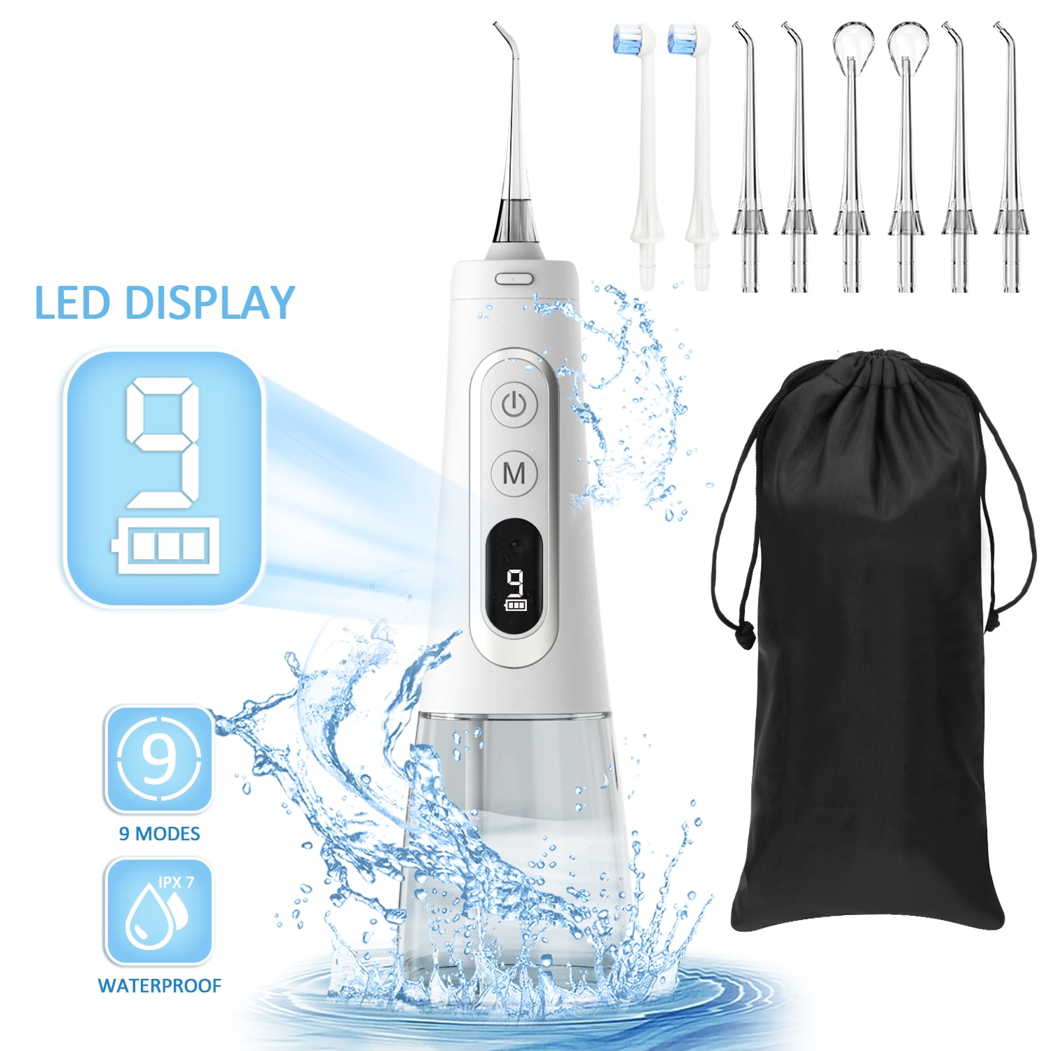 Cshidworld Water Flosser Cordless, OLED Display, 300ML Tank, 9 Modes, 8 ...