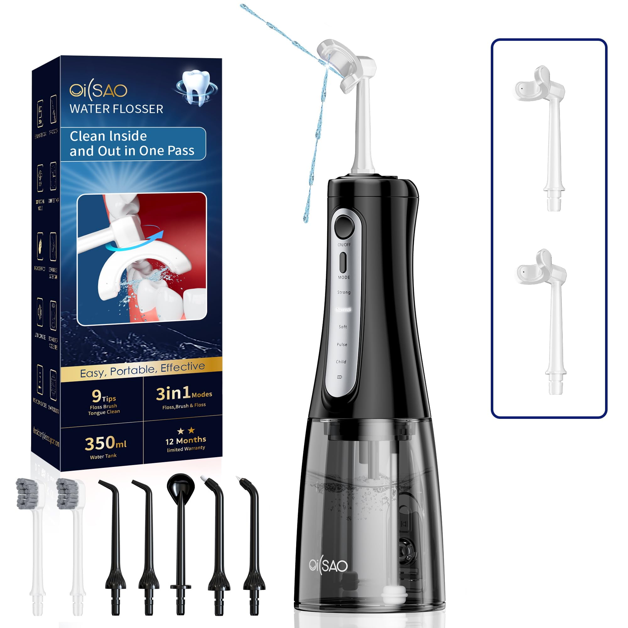 Water Flosser Cordless STF9 Teeth, U-Shaped Flossing Head 360° Clean, 9 ...