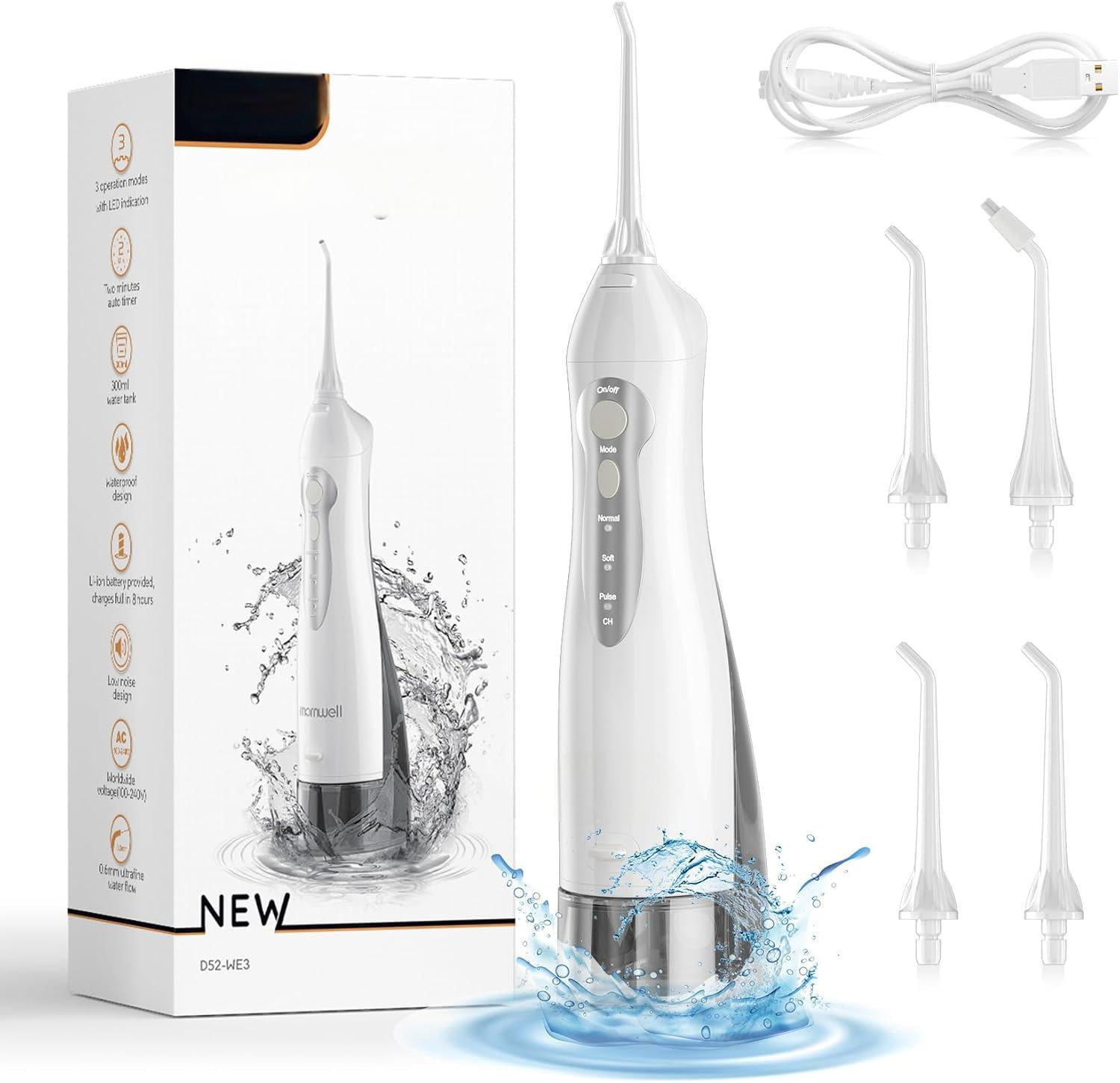 Water Flosser Cordless, Water Flossers for Teeth - 300ML Tank and 4 Jet ...