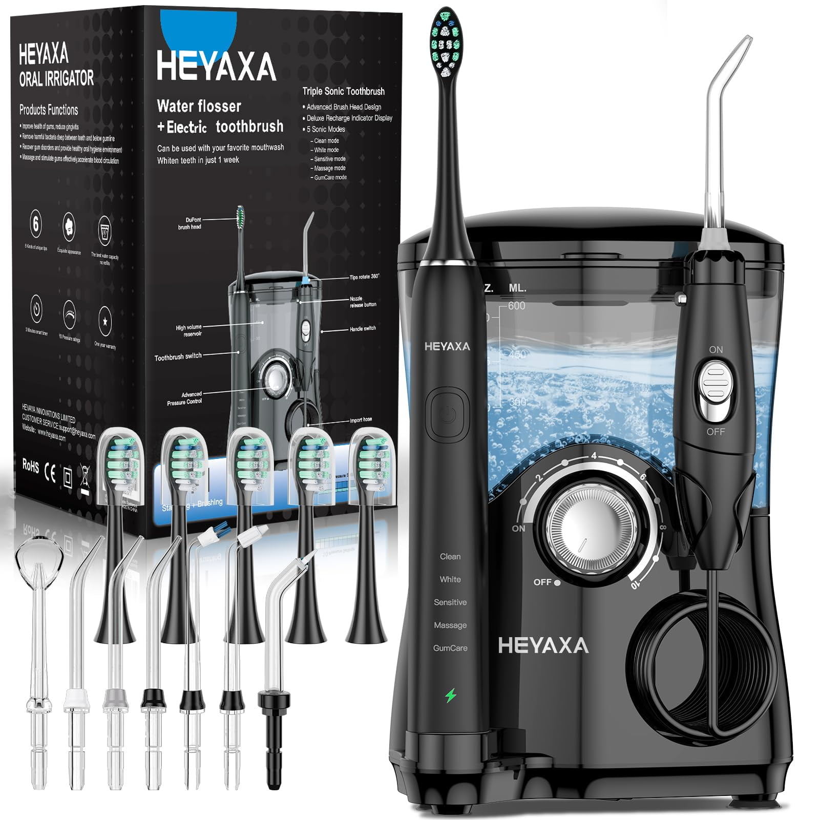 Water Flosser & Ultrasonic STF9 Electric Toothbrush Combo, 600ML Water ...