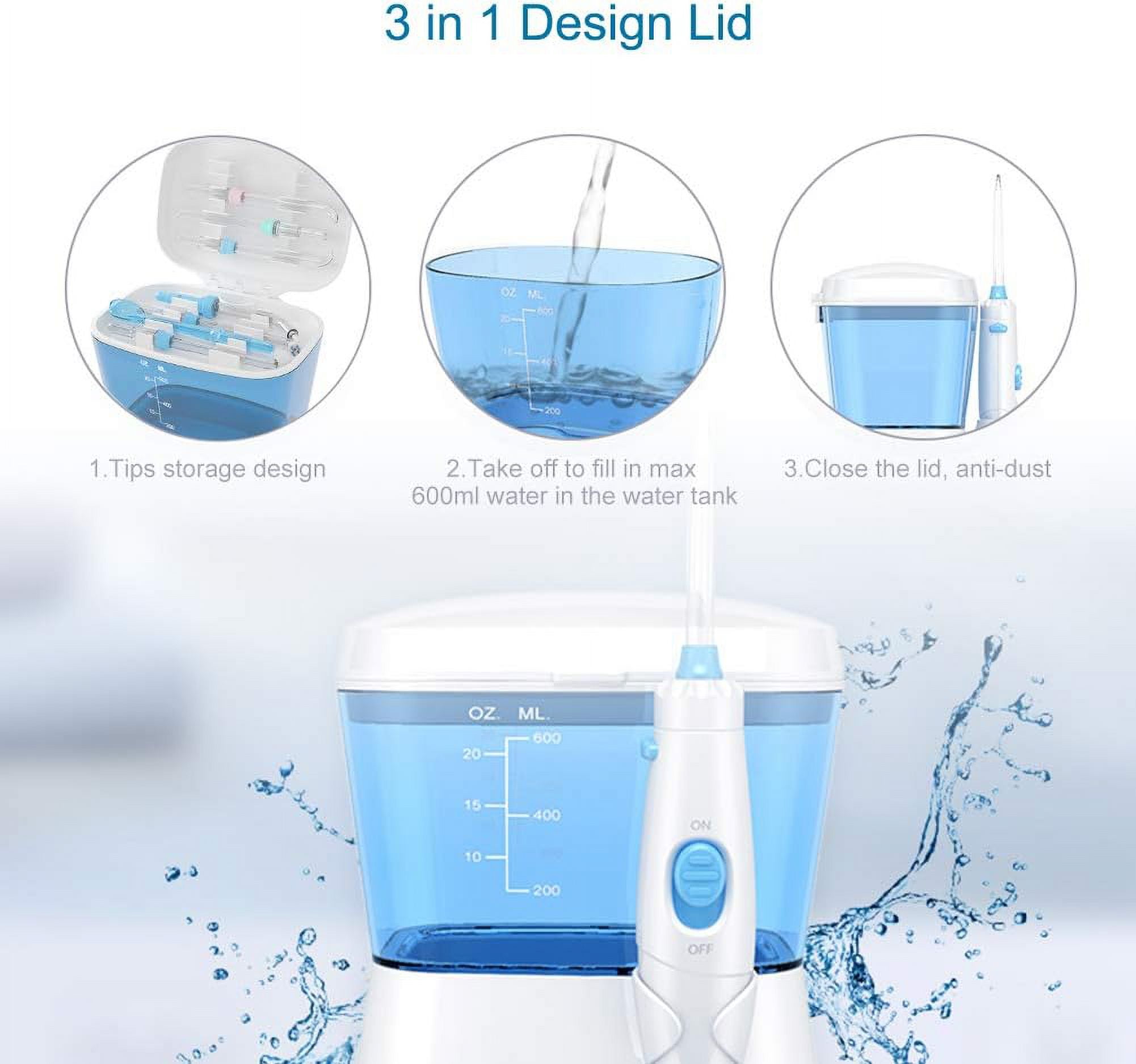Water Flossing Oral Irrigator, 600ML Dental Cleaner 10 Adjustable ...