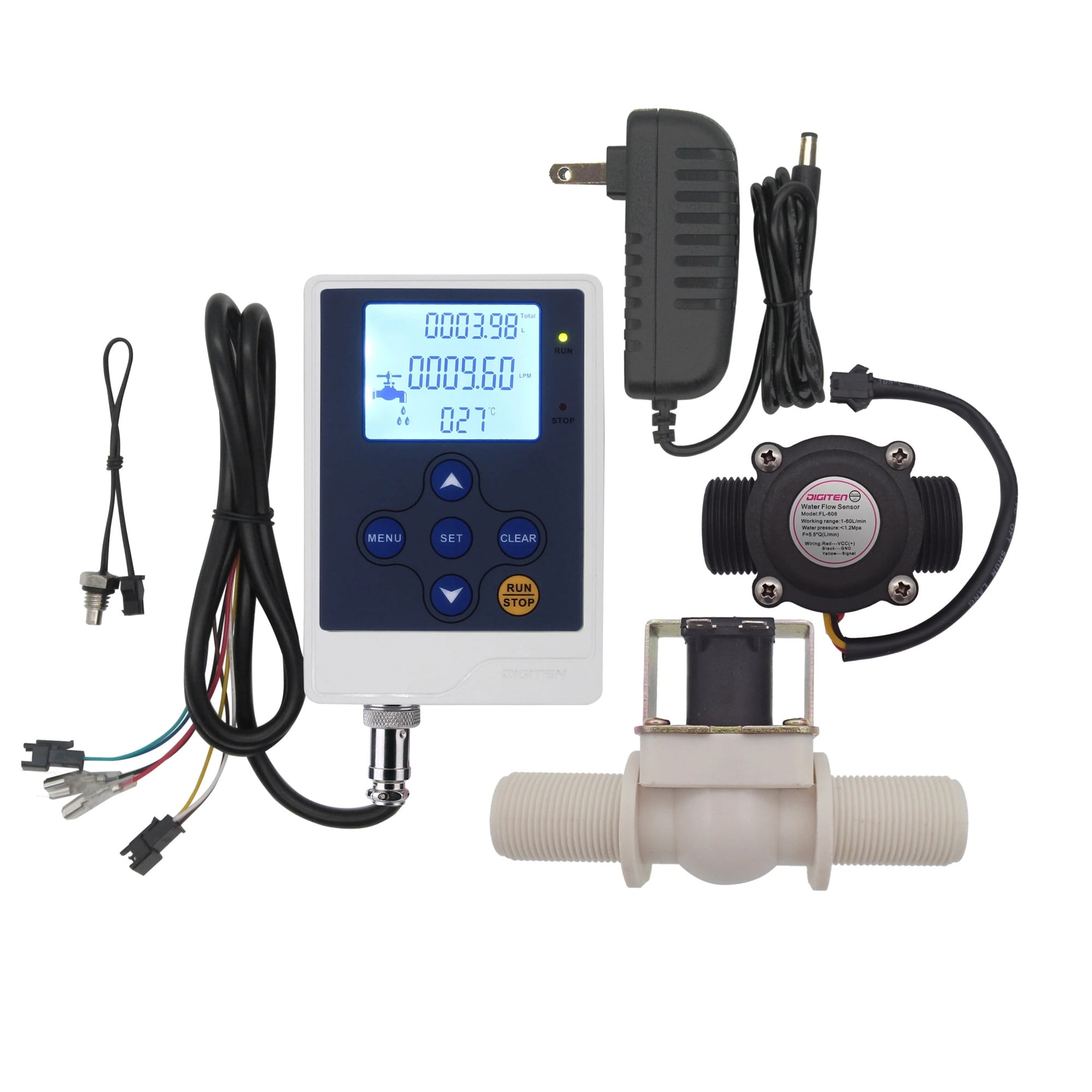 Water Flow Control LCD Display Controller+G3/4" Hall Sensor Flow Meter Flowmeter Counter+G3/4 ...