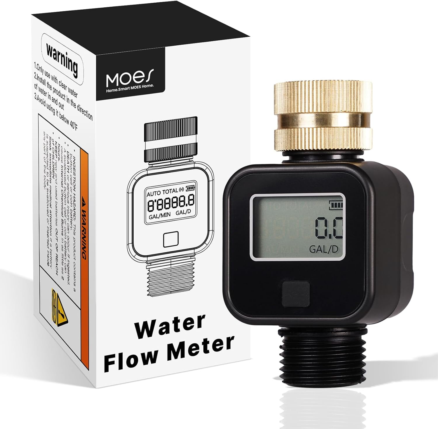 Water Flow Meter with Brass Inlet Metal Thread, Measure Gallon/Liter ...