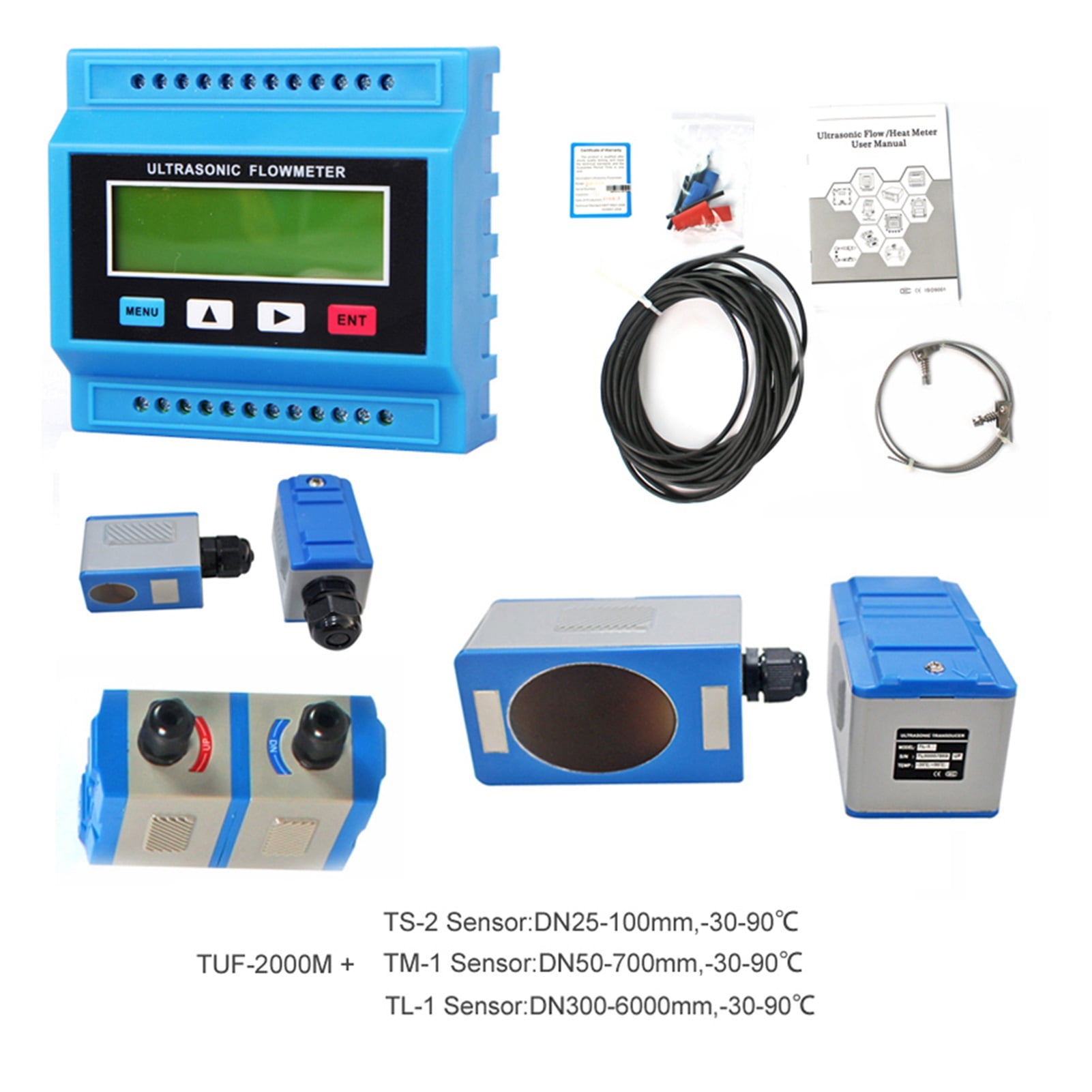Water Flow Meter TUF-2000M Ultrasonic Water Flow Meter High-Tem Sensor ...