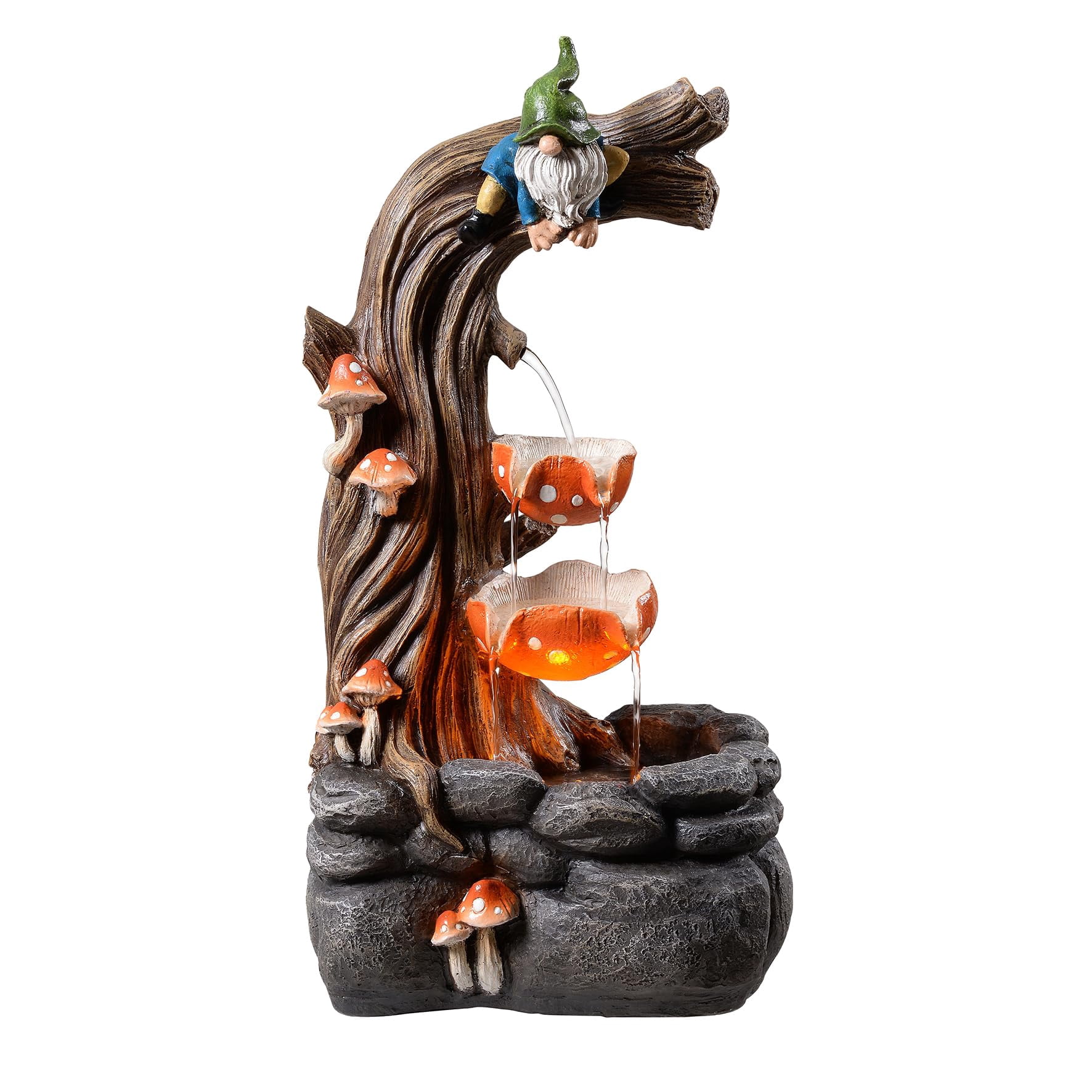 Water Fountain Outdoor, 3 OIF8 Tiers 17.72in Whimsical Gnome Mushroom ...