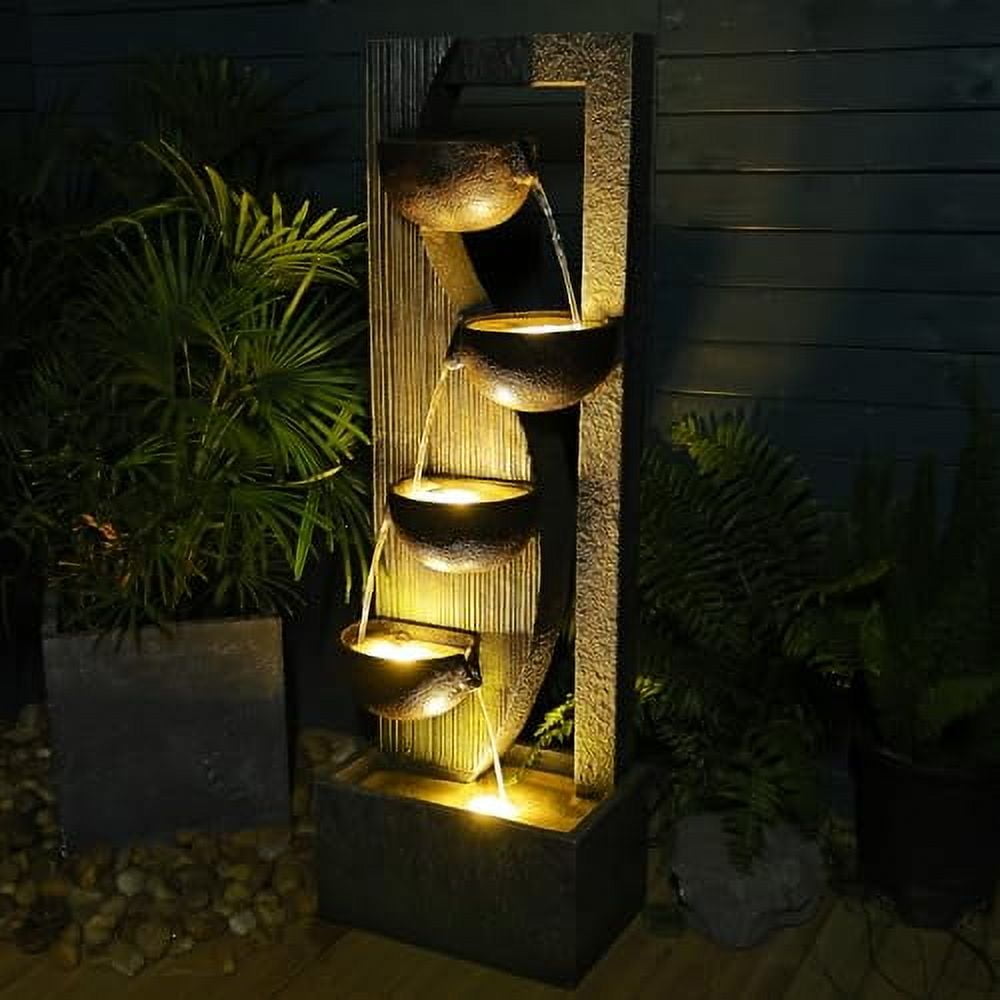Water Fountain Outdoor Cascading Bowl Waterfall Floor Standing Water ...