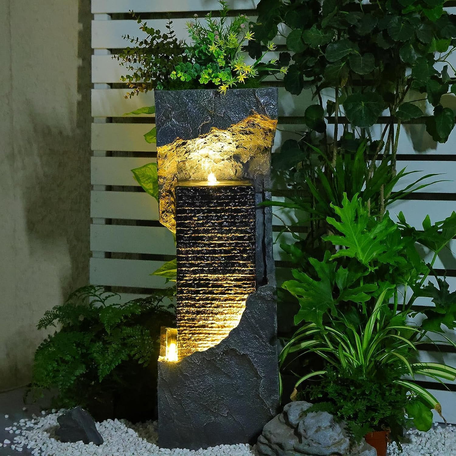 Water Fountain Outdoor Garden 35.4H Waterfall Fountain Outdoor Indoor ...