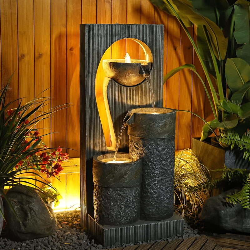 Water Fountain Outdoor Modern Waterfall Garden Freestanding Fountain ρ ...
