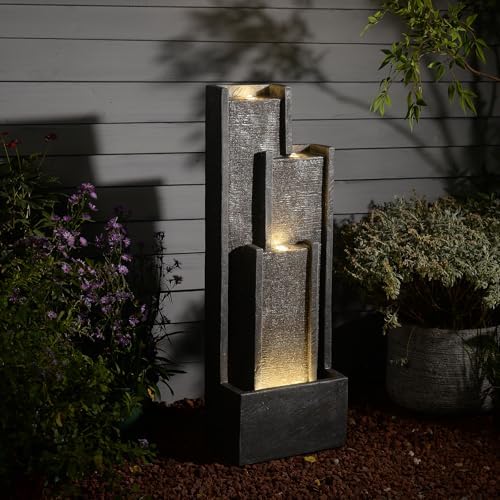 Water Fountain Outdoor – Tiered Grey Rectangle Outdoor Waterfall ...
