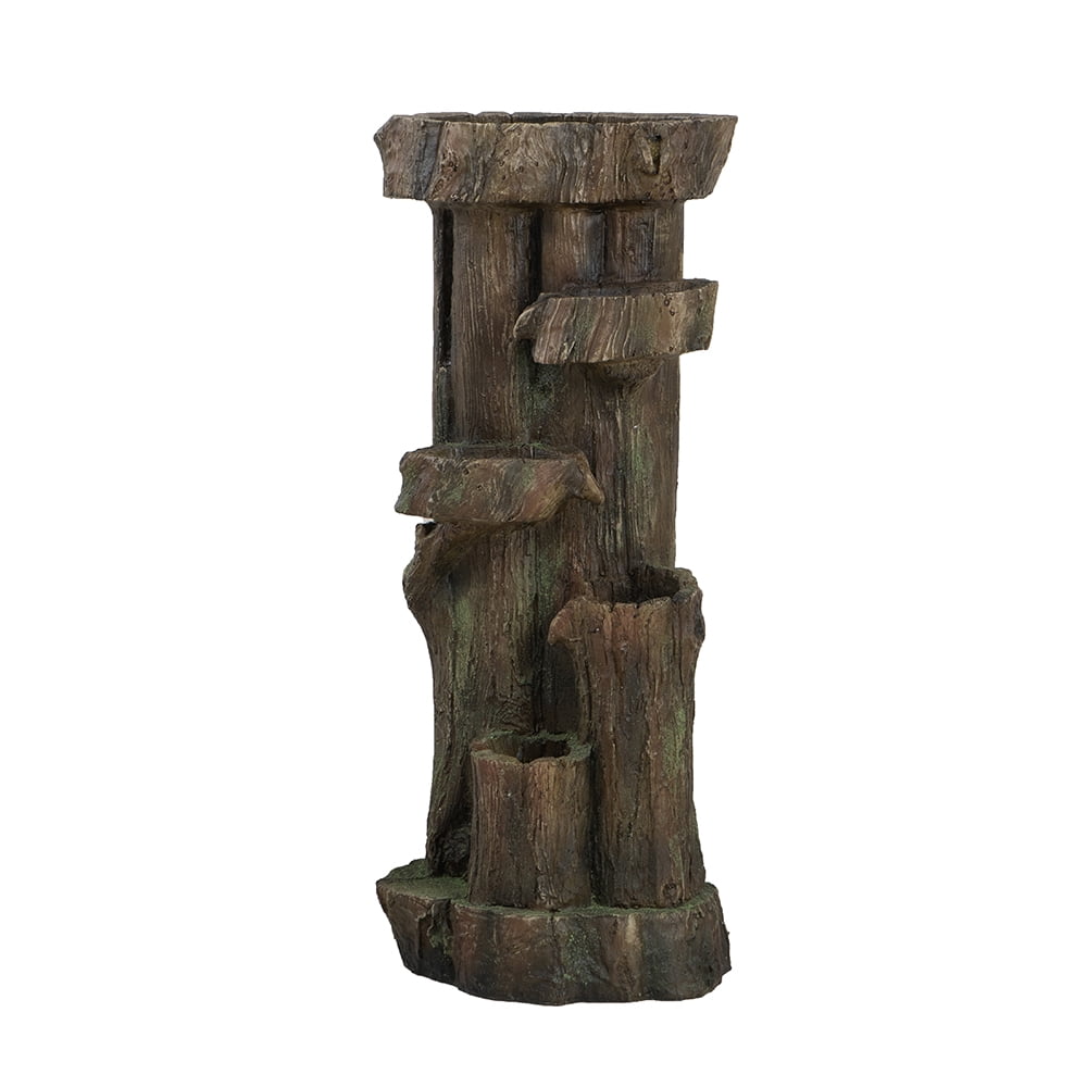 Water Fountains 11x13.4x31.5" Rustic Decorative Tree Trunk 5 Tier Water ...