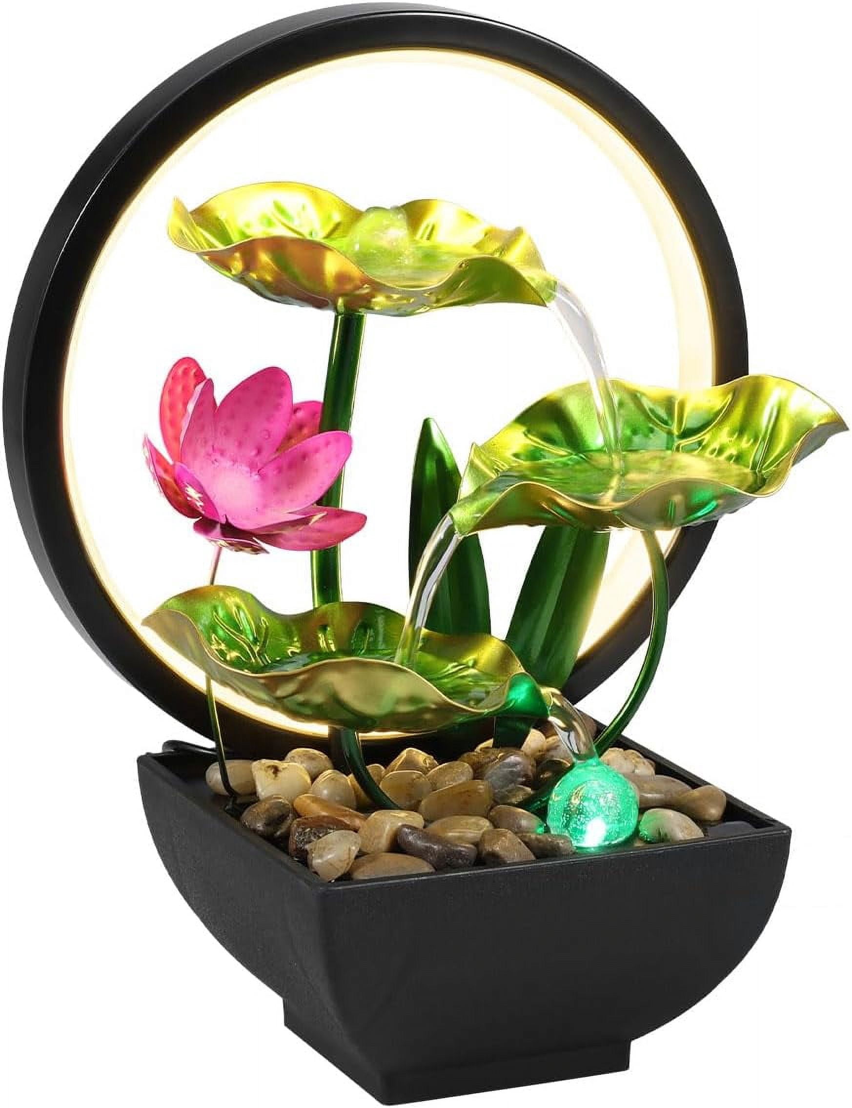 Water Fountains Indoor, 3 Tier Leaf Tabletop Water Fountain with LED ...
