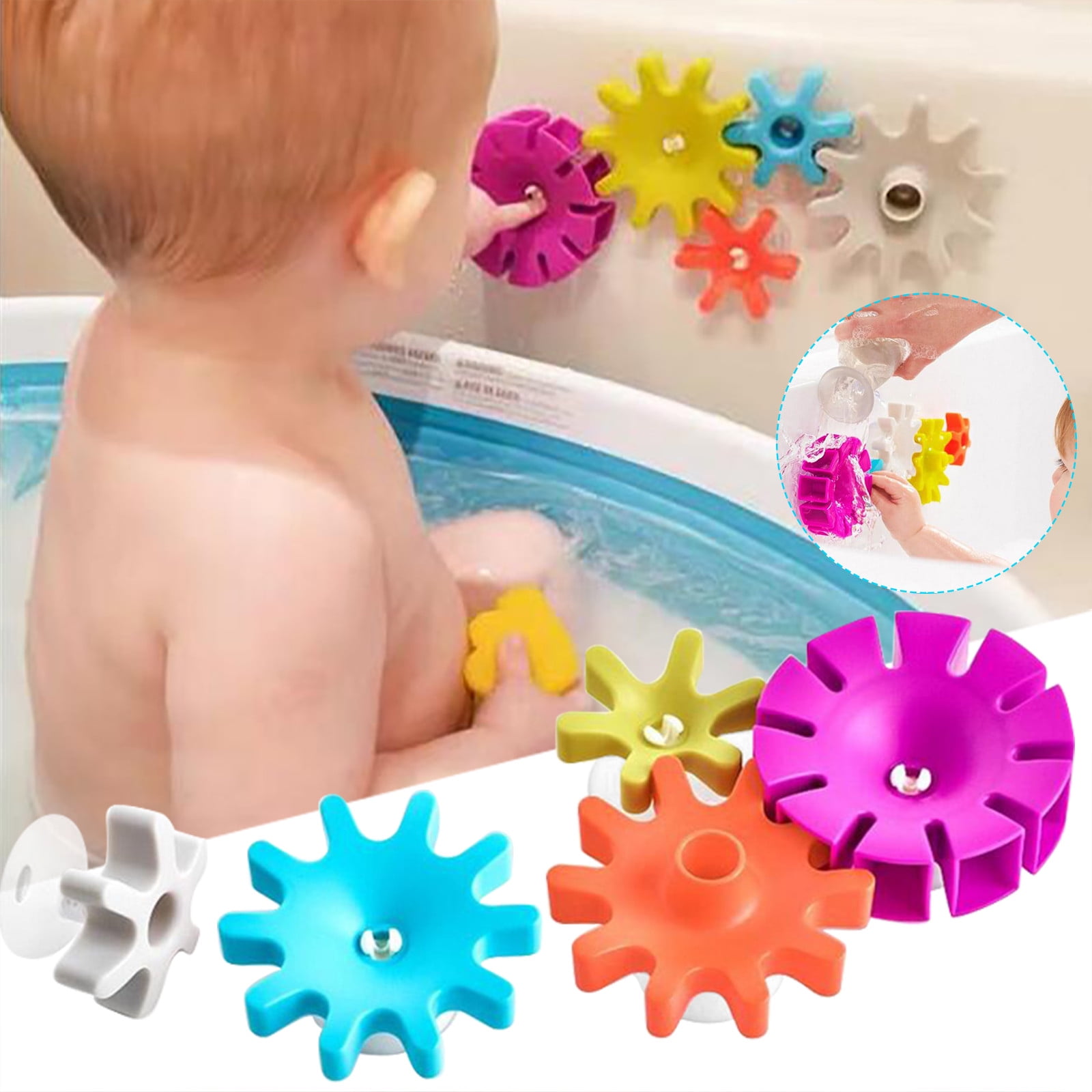 Water Gear Bathing Toy Set - 5 Spinning Colorful Water Wheels with ...