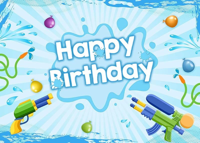 Water Gun Birthday Party Backdrop for Kids Water Gun Bash Splish Splash ...