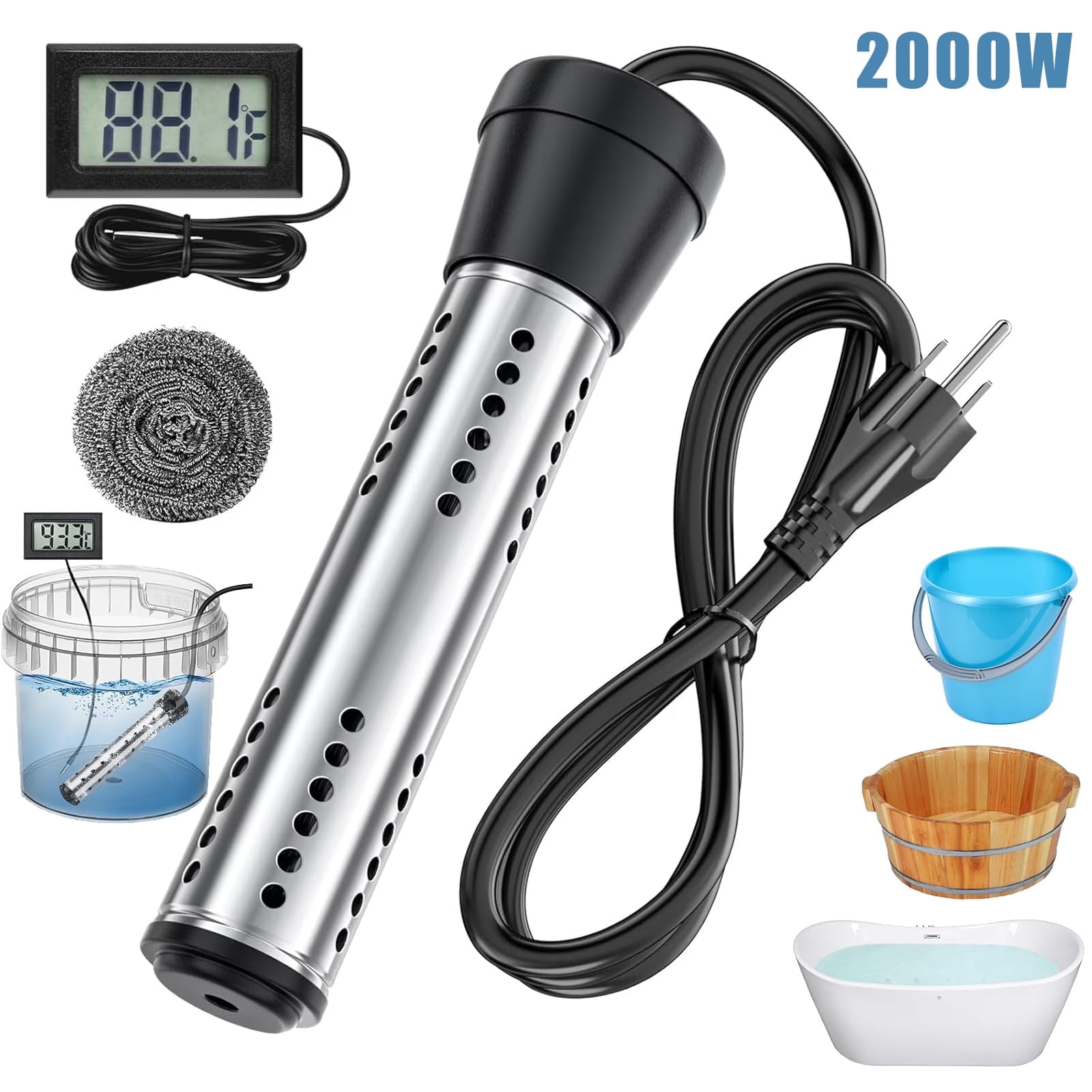 Water Heater and Immersion Water Heater,2000W Portable Electric Water ...