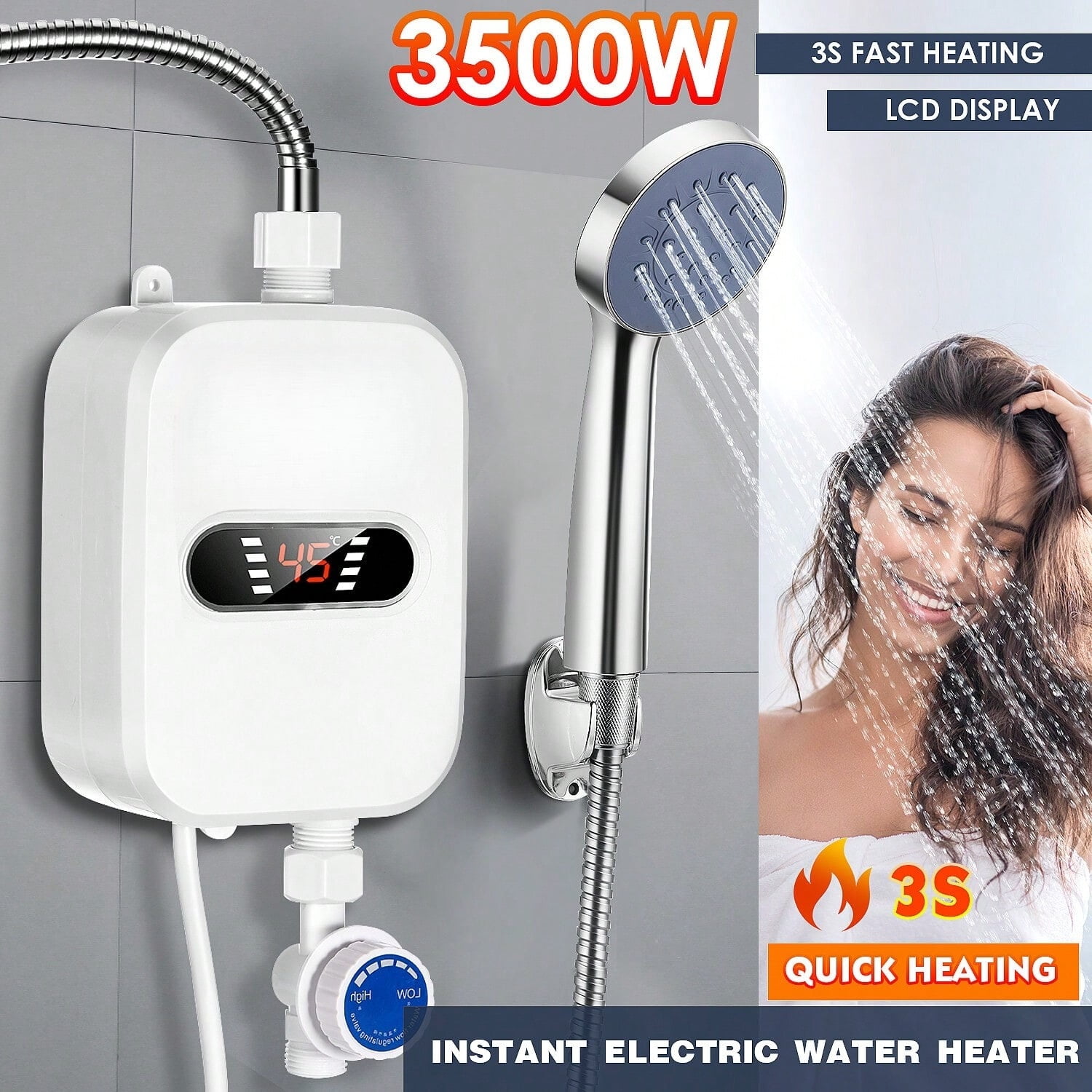 Water Heater Shower Head Set,Electric Instant Hot Water Heater Tankless ...