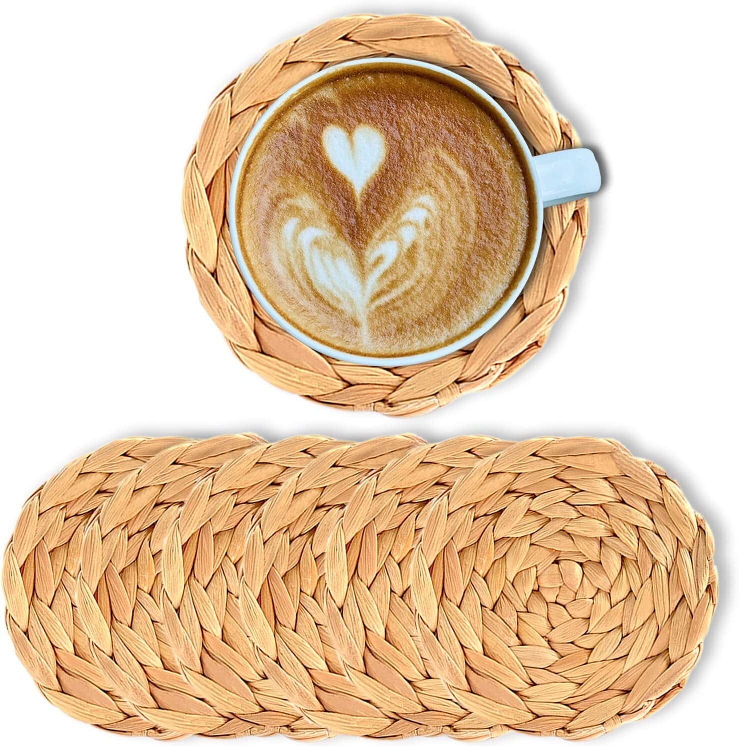 Water Hyacinth Coasters for Drinks Absorbent, Drink Coasters for Wooden ...