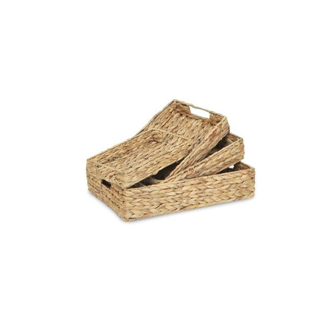 ProCooker Water Hyacinth Rectangular Tray, Set of 4, Woven with Metal ...
