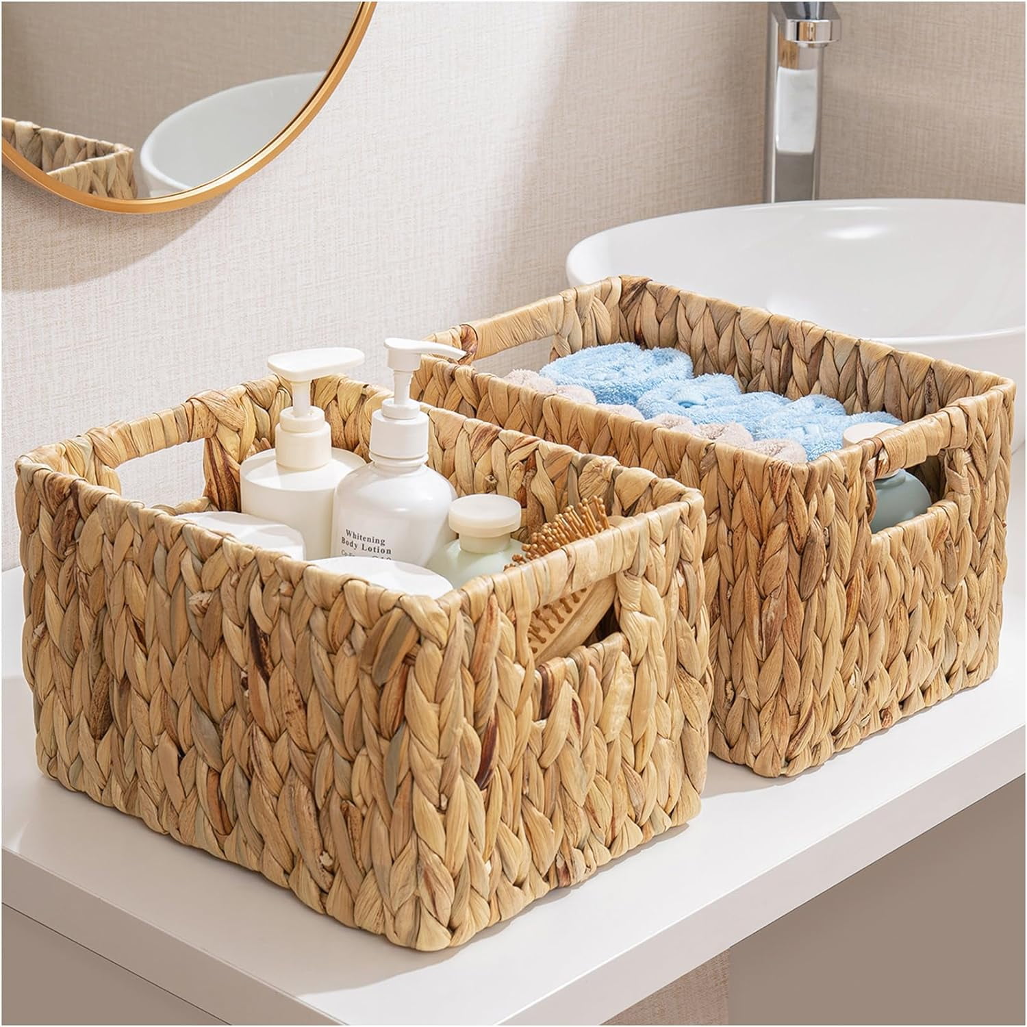 Water Hyacinth Rectangular Wicker Baskets, 12" Wicker Basket 2 Pack ...