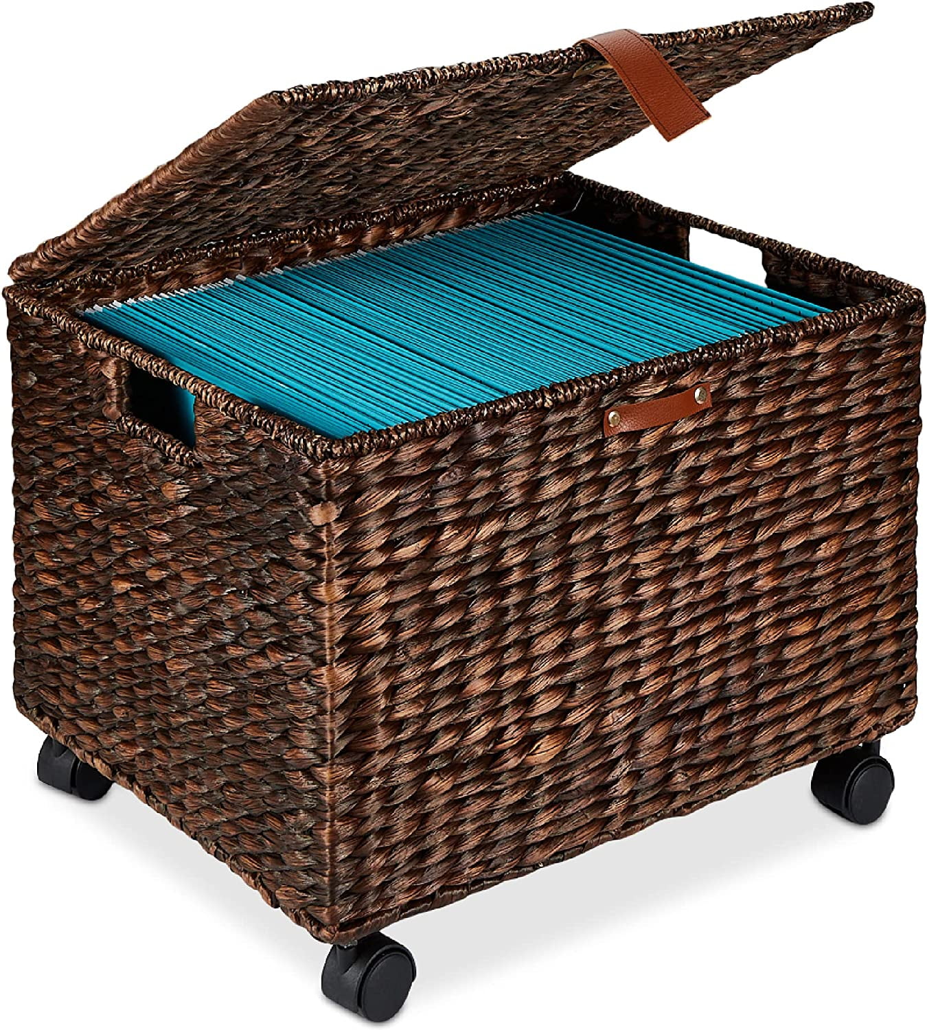 Water Hyacinth Rolling Filing Cabinet, Woven Mobile Storage Basket ...