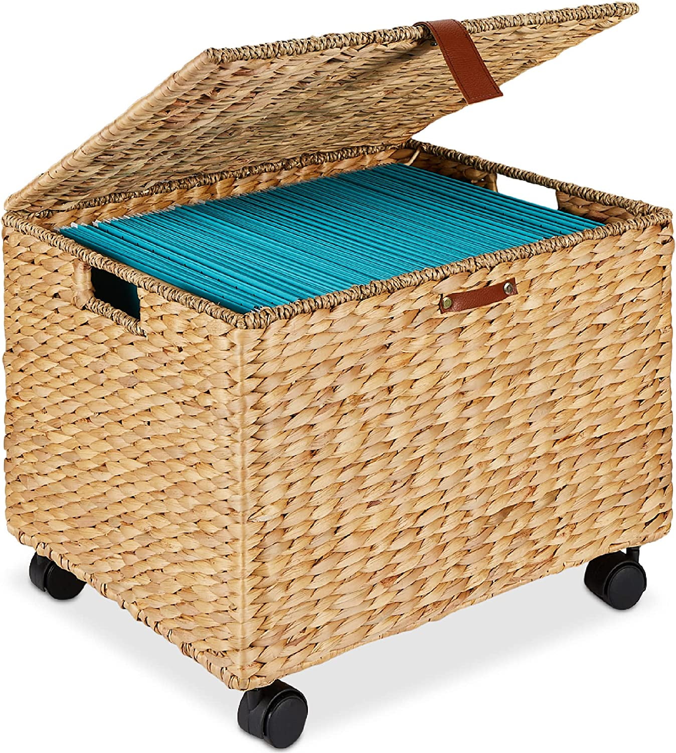 Water Hyacinth Rolling Filing Cabinet, Woven Mobile Storage Basket ...