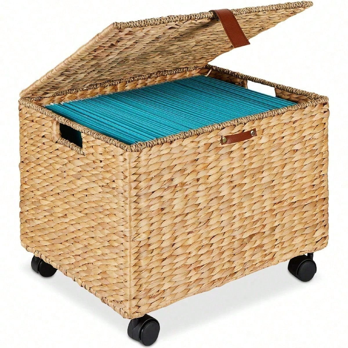 Water Hyacinth Rolling Filing Cabinet, Woven Mobile Storage Basket ...