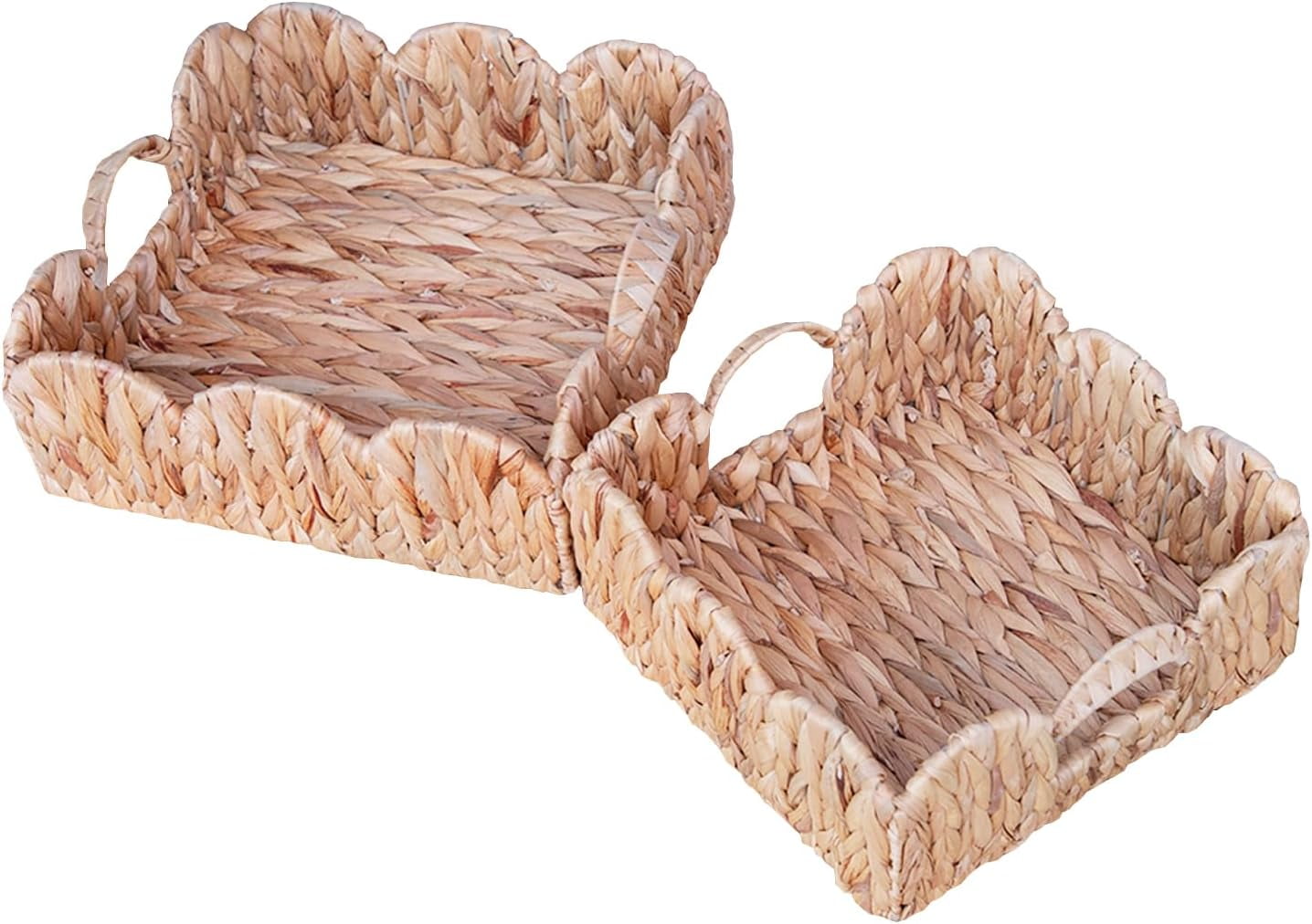 Water Hyacinth Scalloped Trays, Wicker Serving Trays with Handles ...