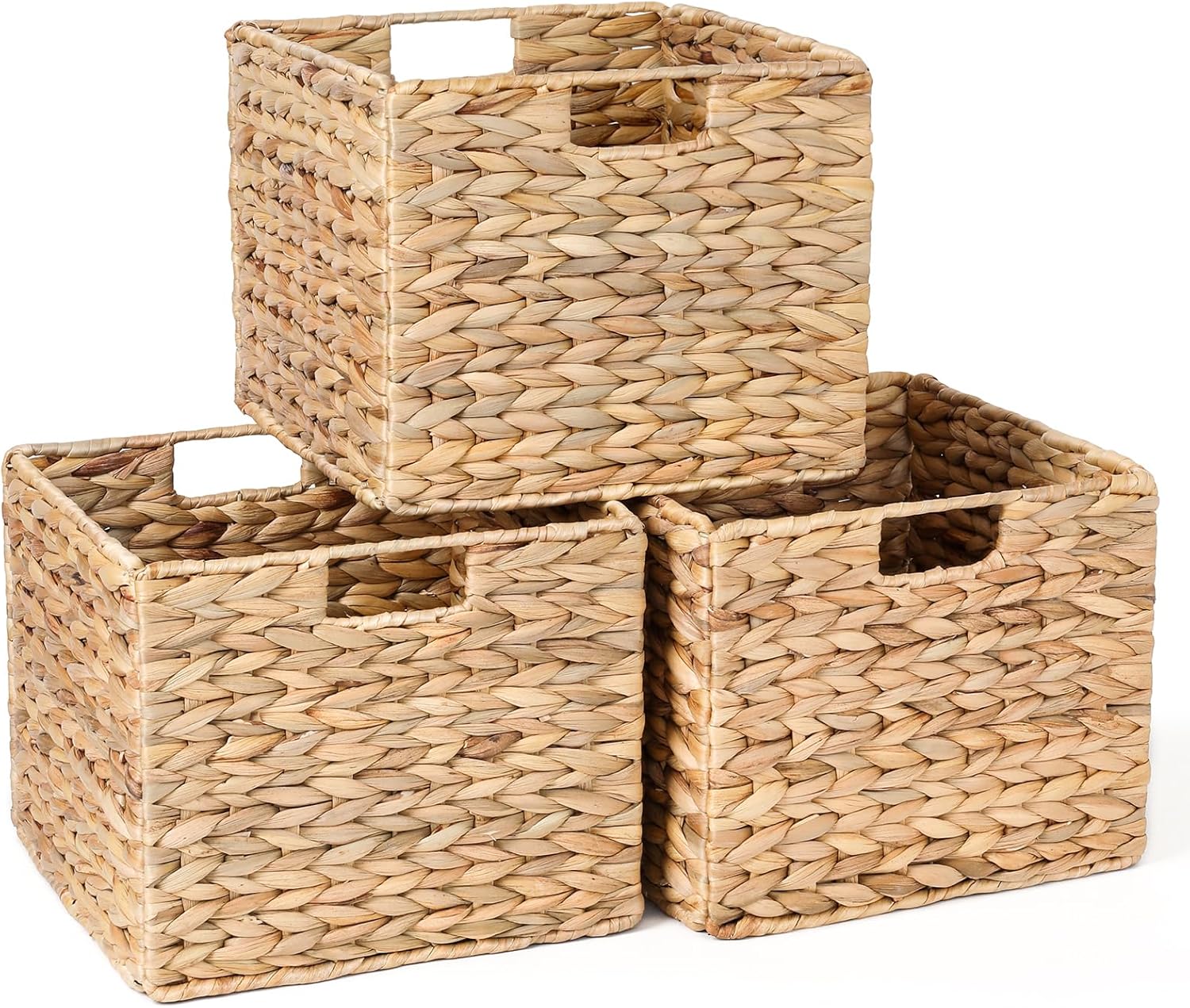 Water Hyacinth Storage Baskets, 12X12X10in Wicker Storage Cubes Set of ...