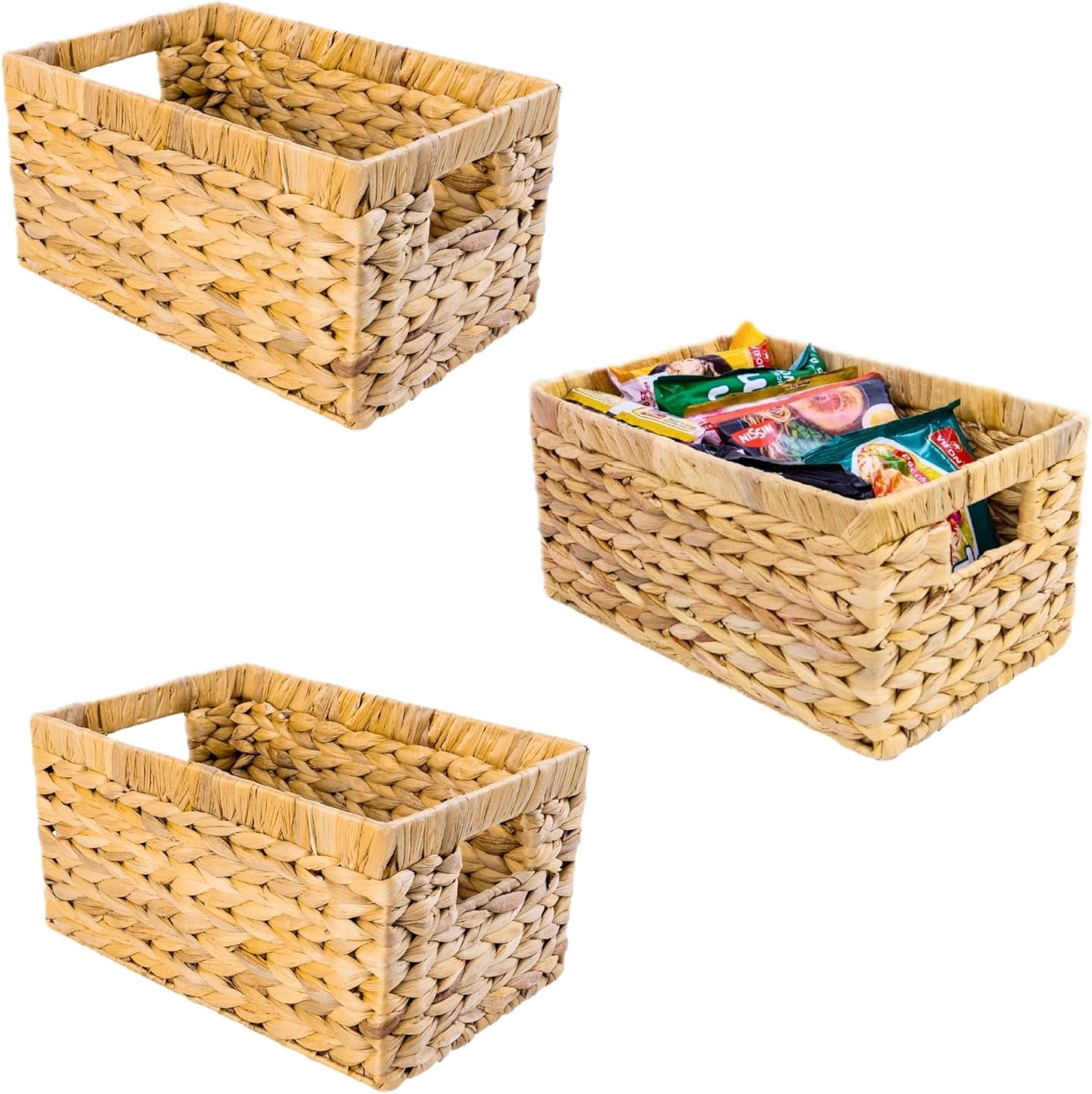 Water Hyacinth Storage Baskets, Rectangular Wicker Storage Basket with ...