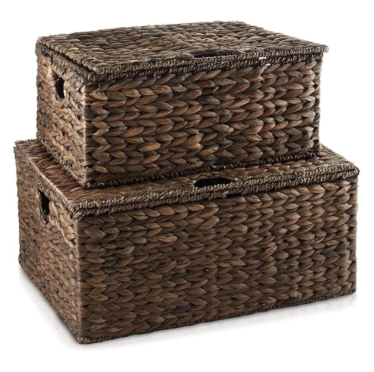 Water Hyacinth Storage Baskets Set of 2 with Lids - Medium/Large ...