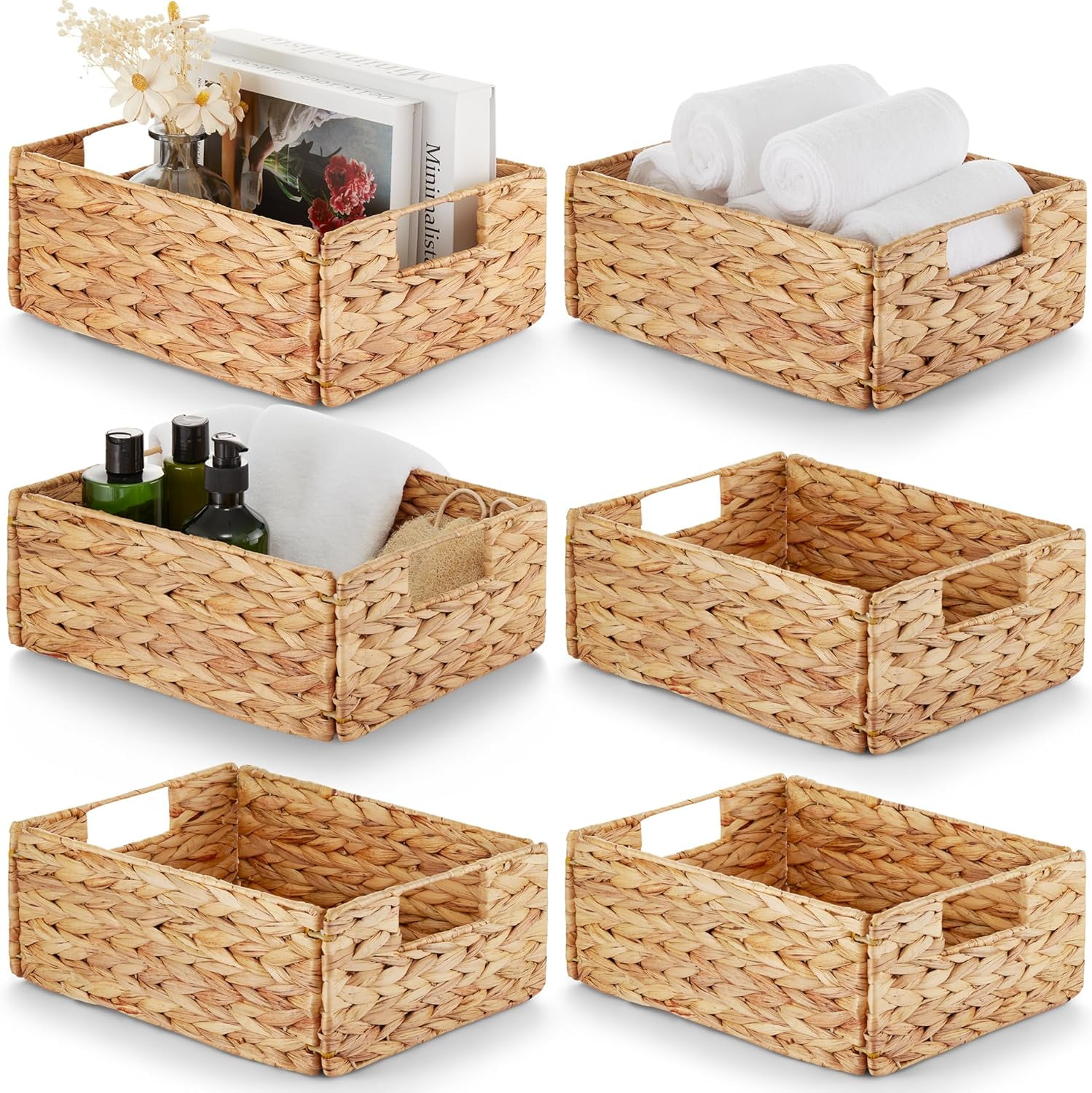 Water Hyacinth Storage Baskets (Set of 6) – Woven Hyacinth Organizer ...
