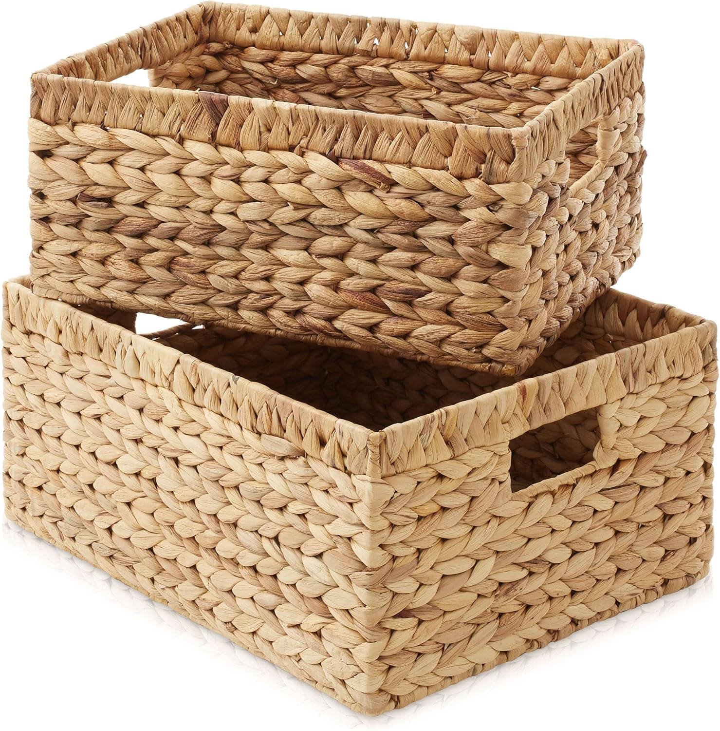 Water Hyacinth Storage Baskets with Handles - 1-Jumbo, 1-Large Woven ...
