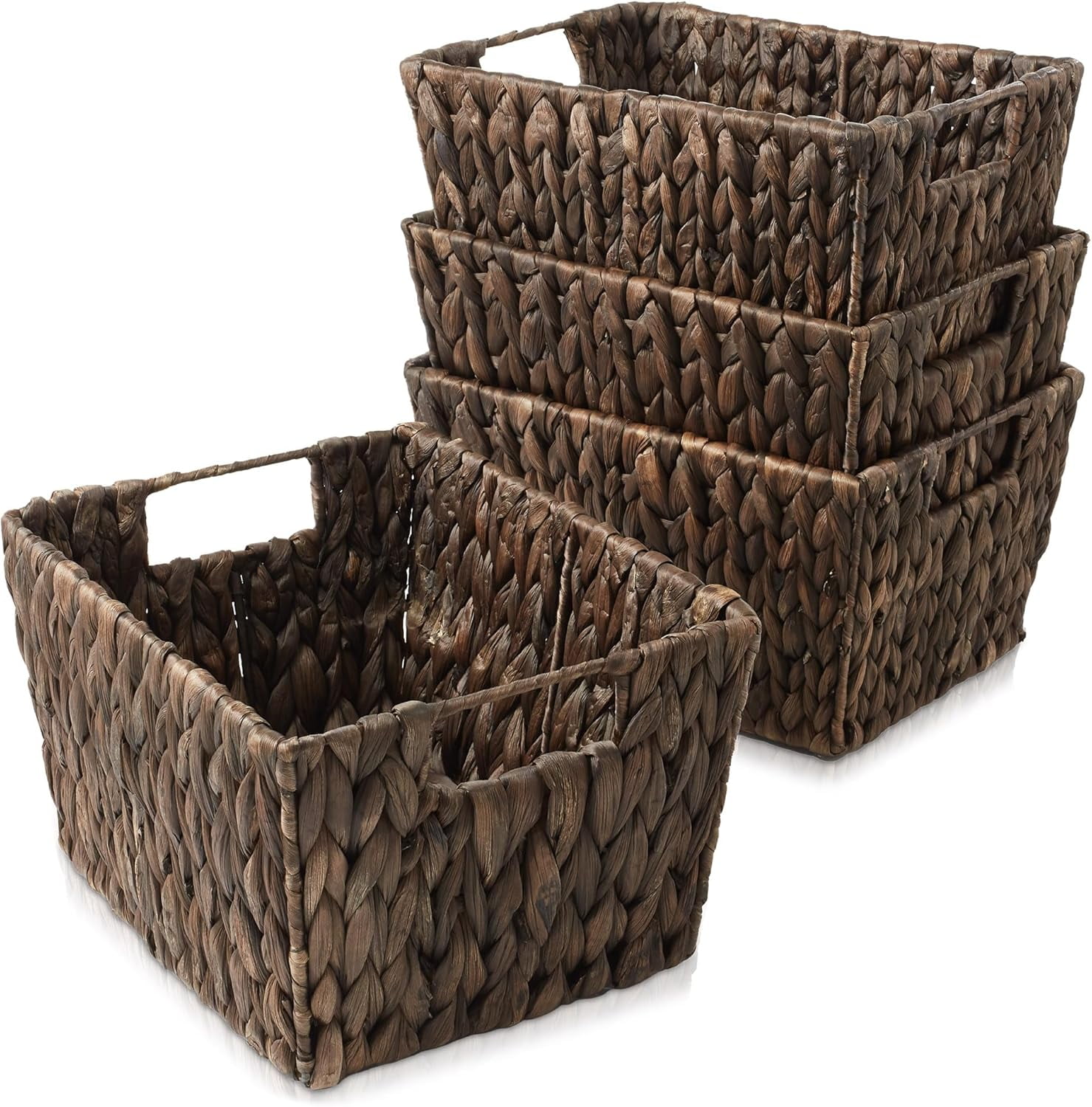 Water Hyacinth Storage Baskets with Handles - Espresso, Woven ...
