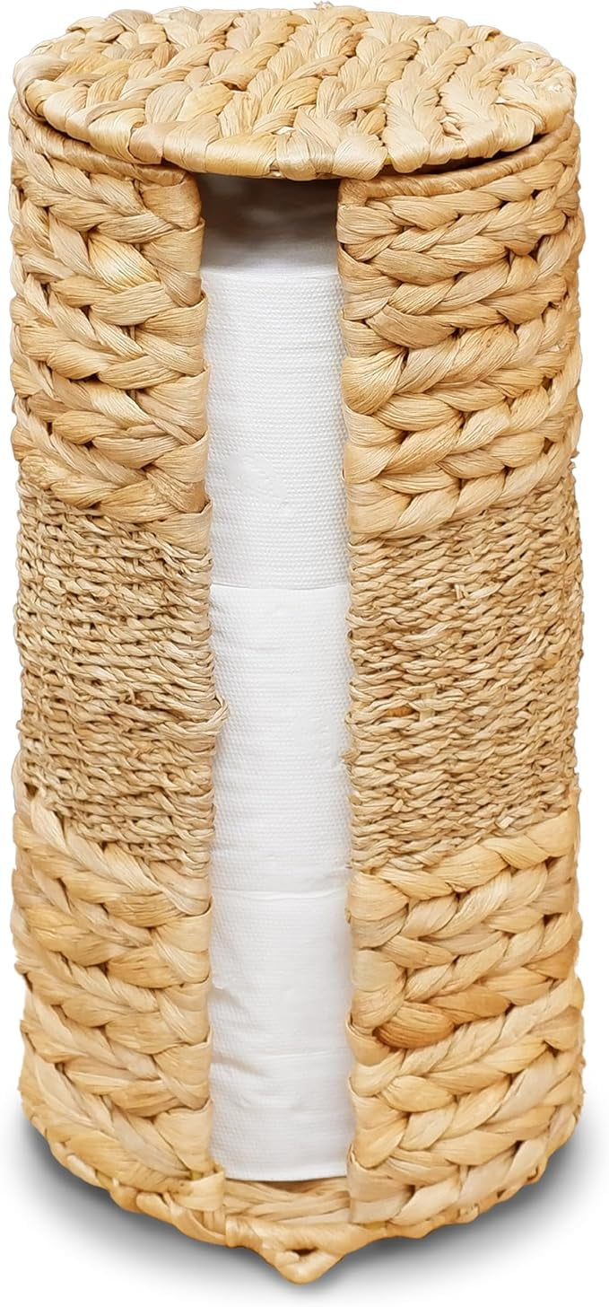 Water Hyacinth Toilet Paper Storage with Lid, Cylinder Woven Stand ...