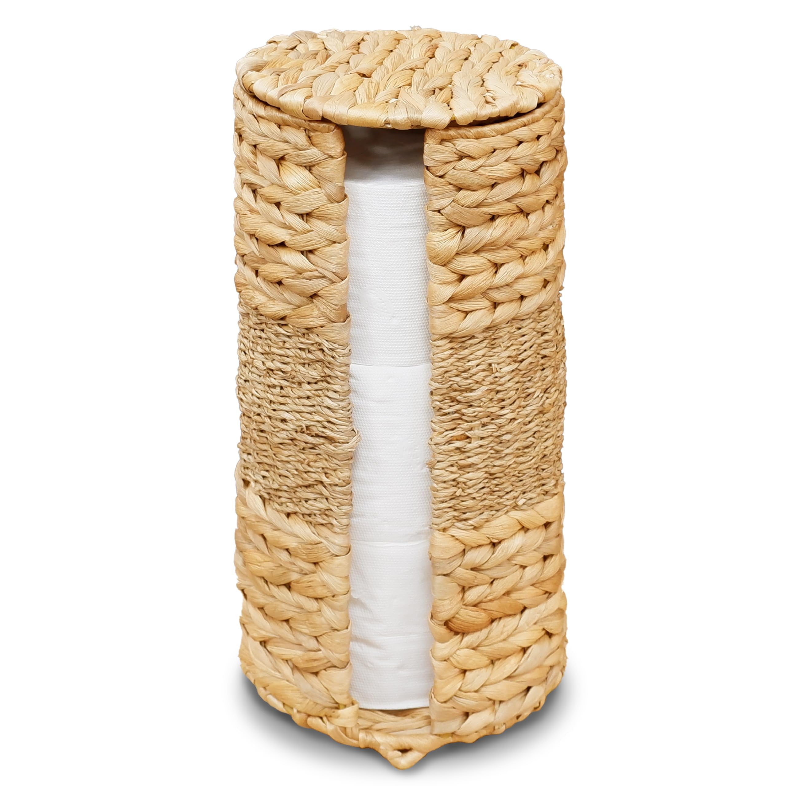 Water Hyacinth Toilet Paper Storage with Lid, Cylinder Woven Stand ...