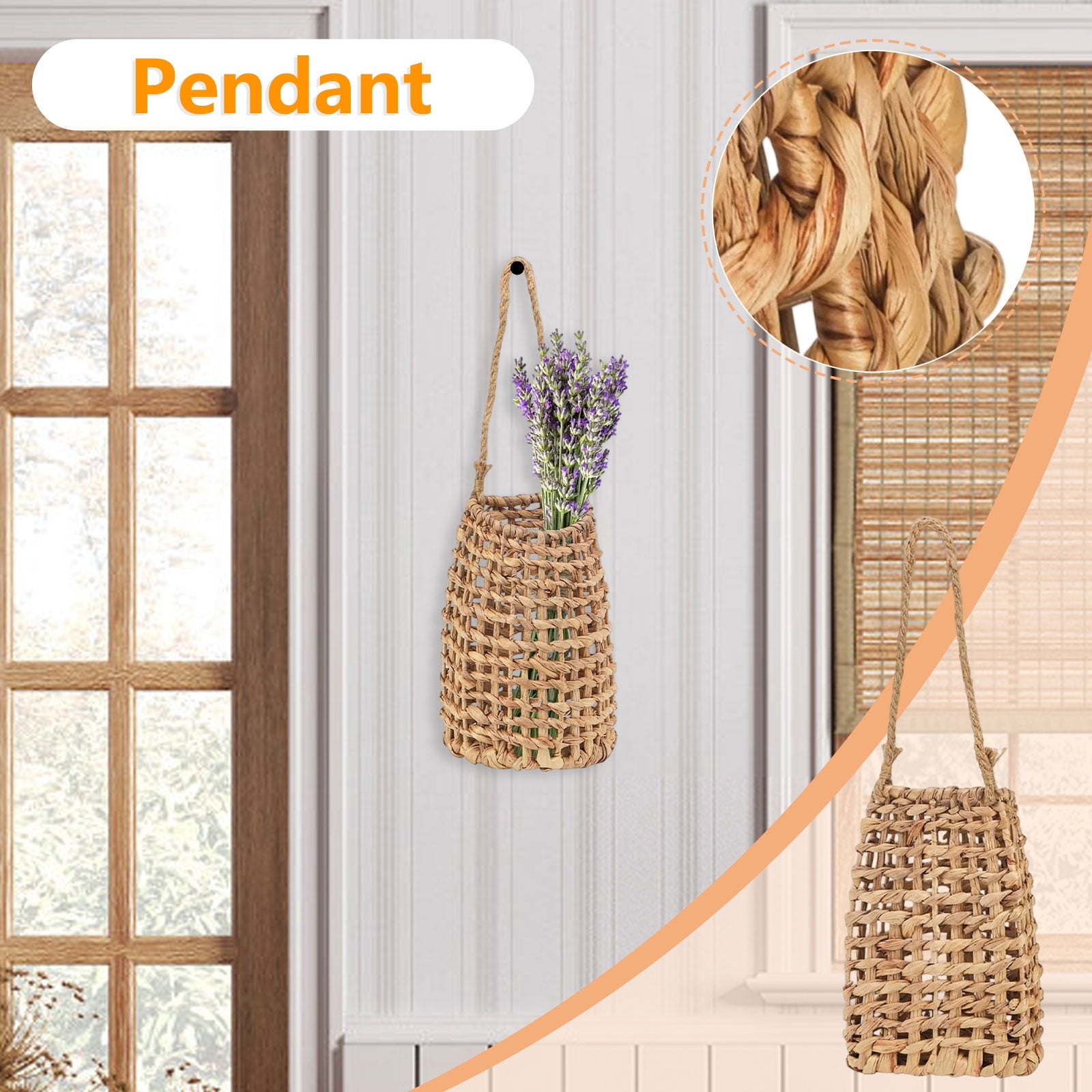 Water Hyacinth Wall Basket - Handwoven Boho Hanging Planter for Front ...