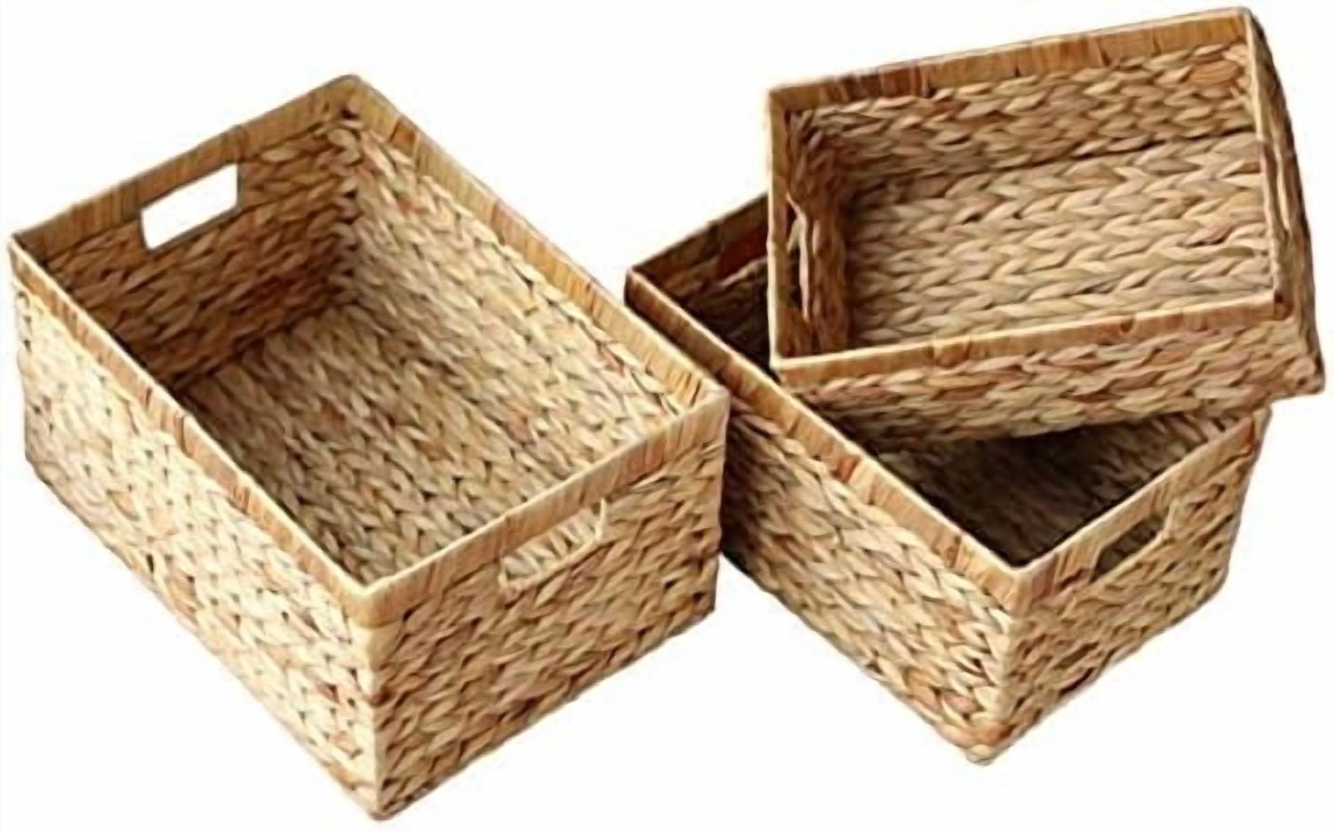 Water Hyacinth Wicker Baskets for Organizing, Rectangular Wicker ...